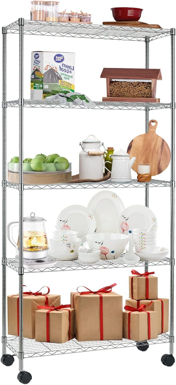 5-Tier Storage Shelves Heavy Duty (750LBS Capacity) for Storage Kitchen ...