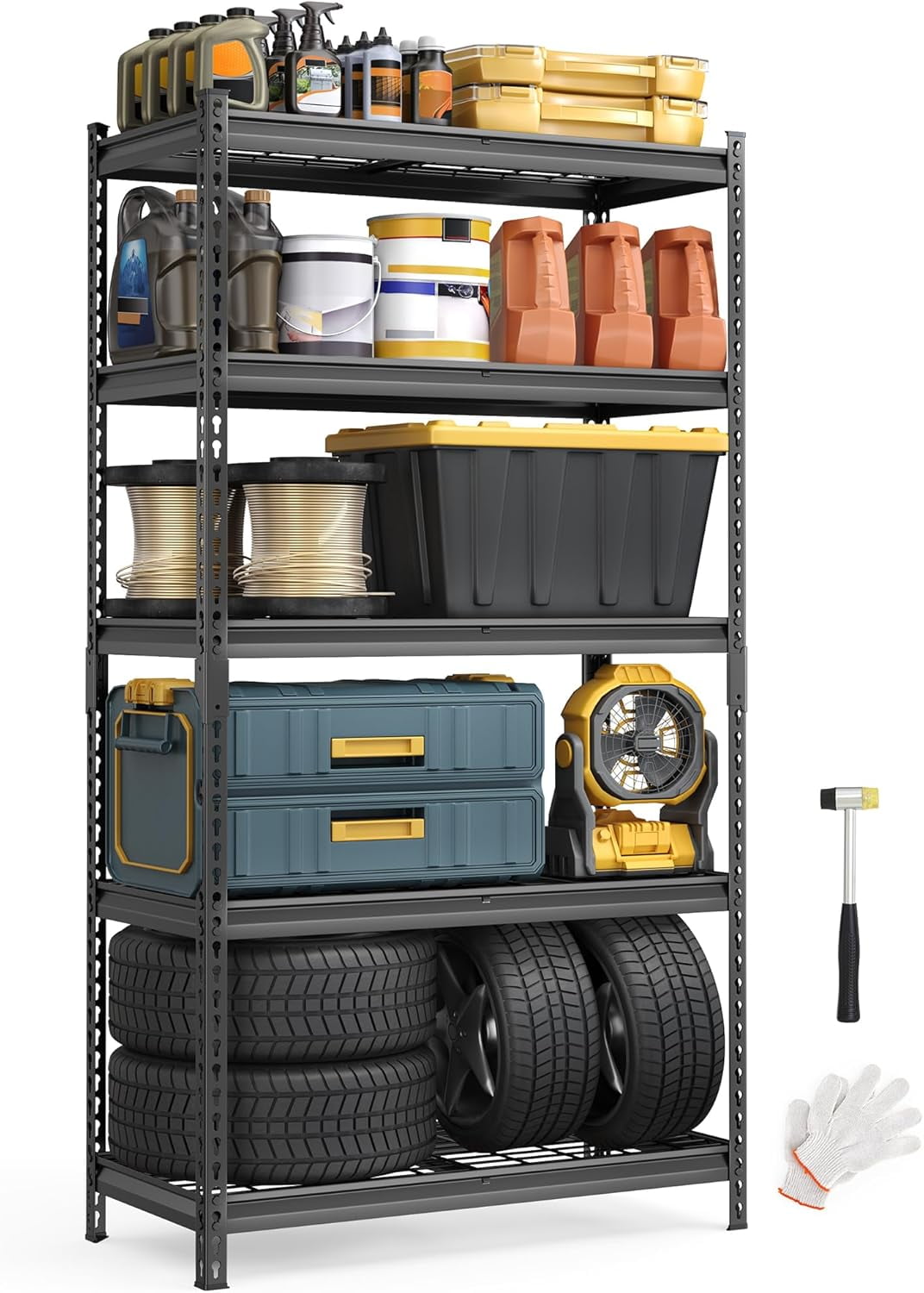 5-Tier Storage Shelves, Heavy-Duty Garage Shelving, Adjustable Shelving ...
