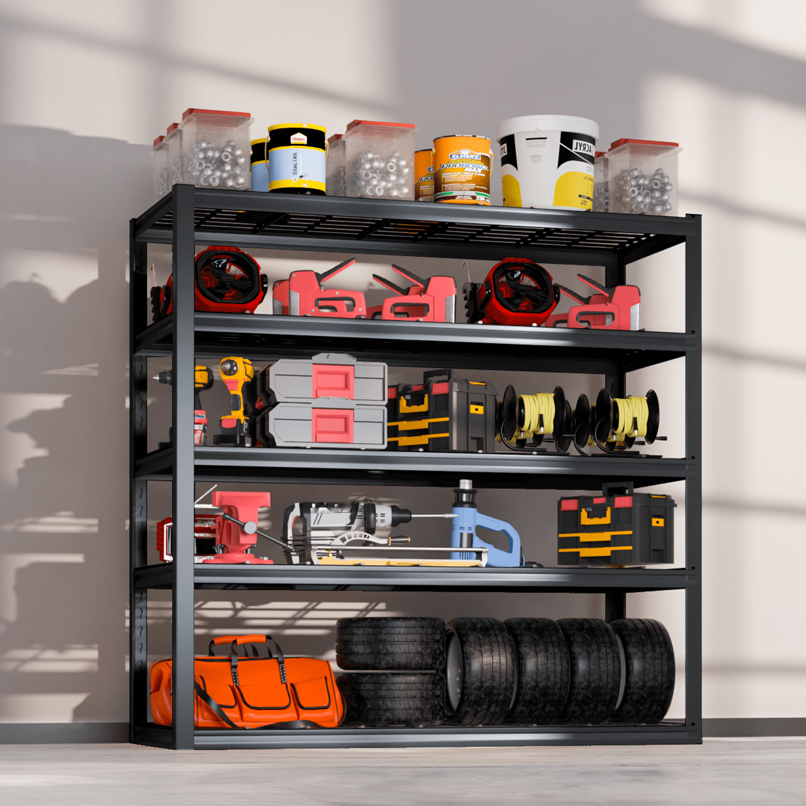 Heavy Duty 5-Tier Metal Storage Shelves, 3000LBS Capacity, Adjustable ...