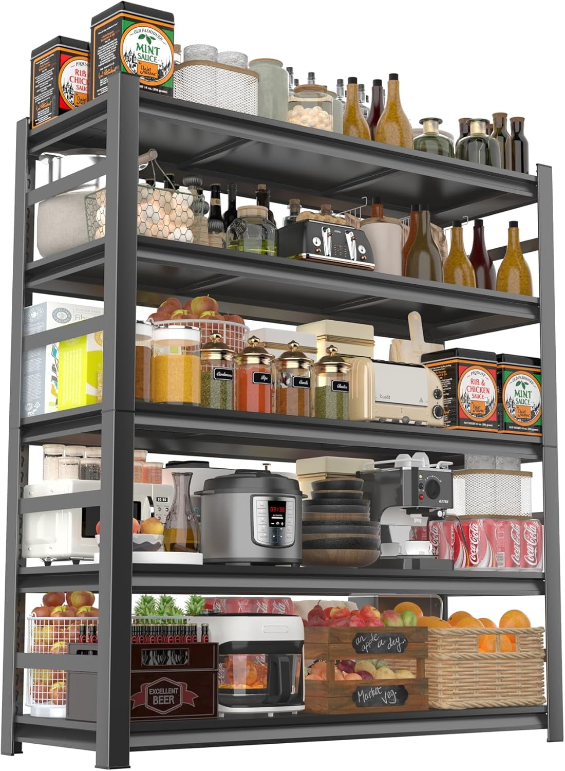 5-Tier Storage Shelves for Kitchen, Metal Stand Rack with Storage ...