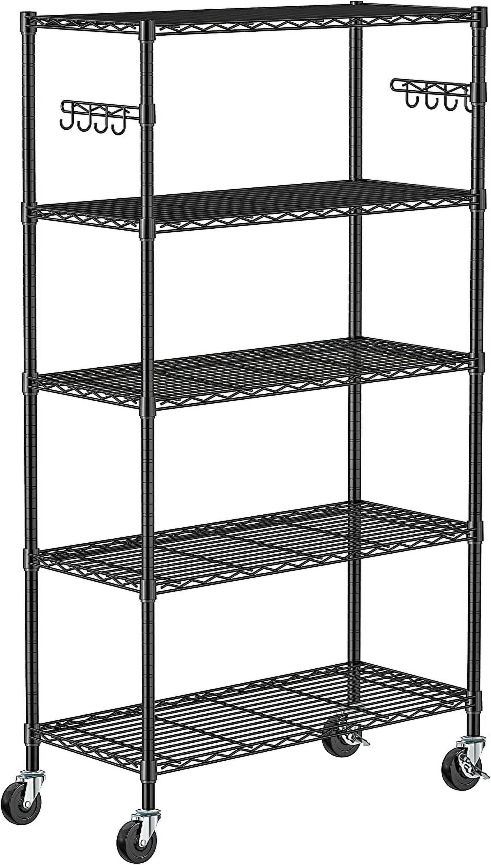 5 Tier Storage Shelves with Wheels - Adjustable Wire Shelving Unit ...