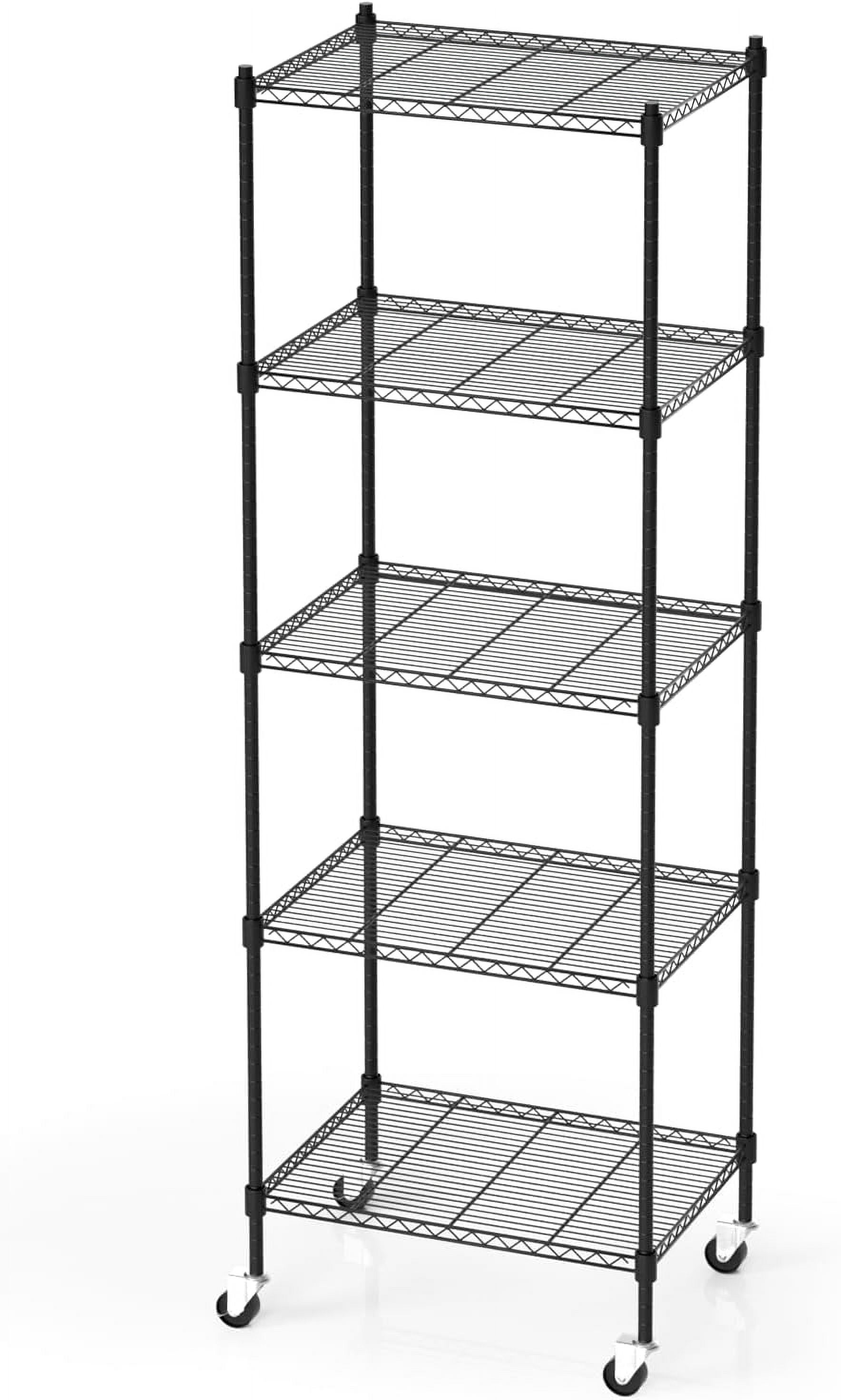 5 Tier Storage Shelves with Wheels, Heavy Duty Metal Garage Shelving ...