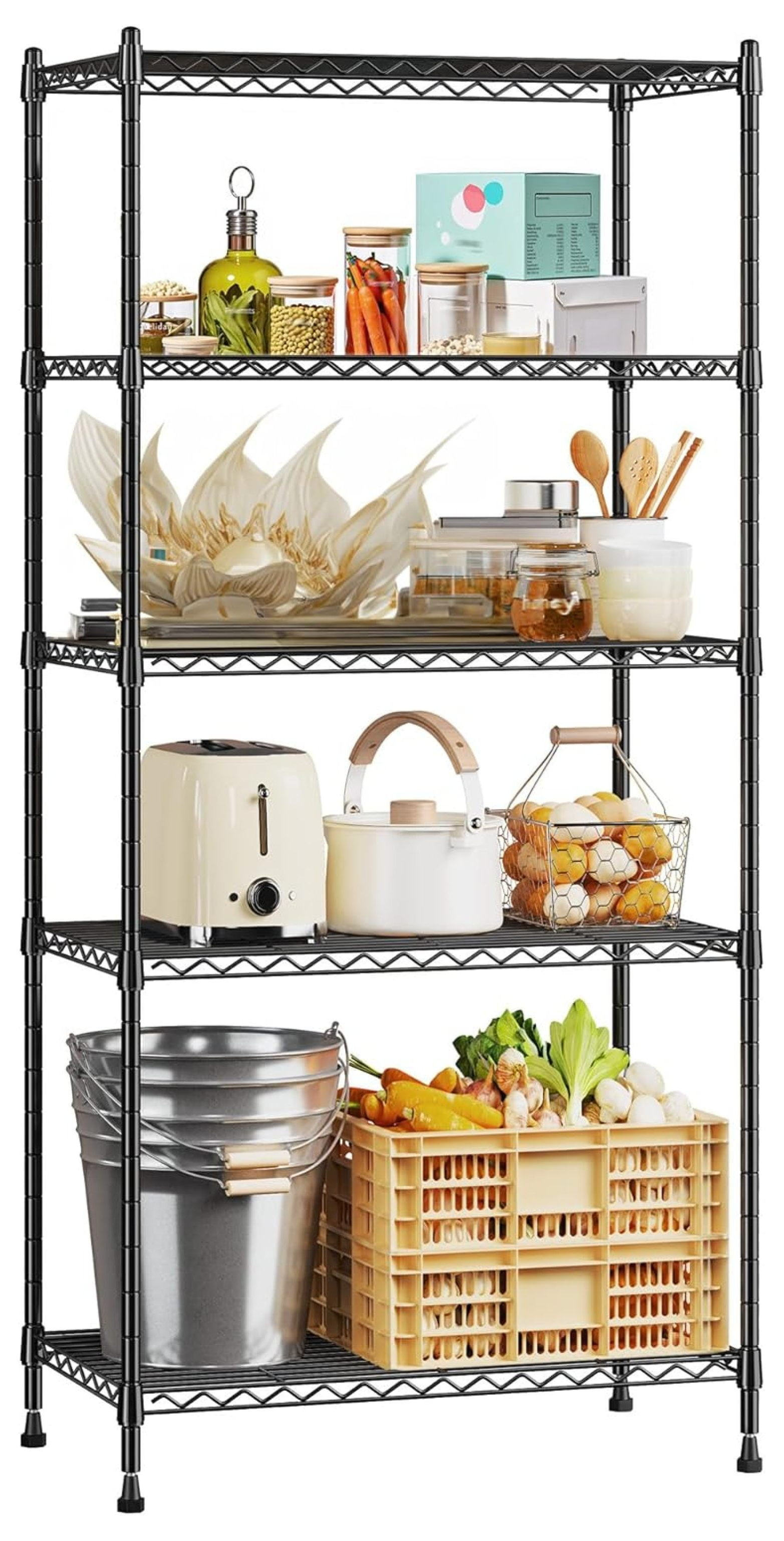 5 Tier Storage Shelves, Wire Shelving Unit, Adjustable Metal Shelving ...