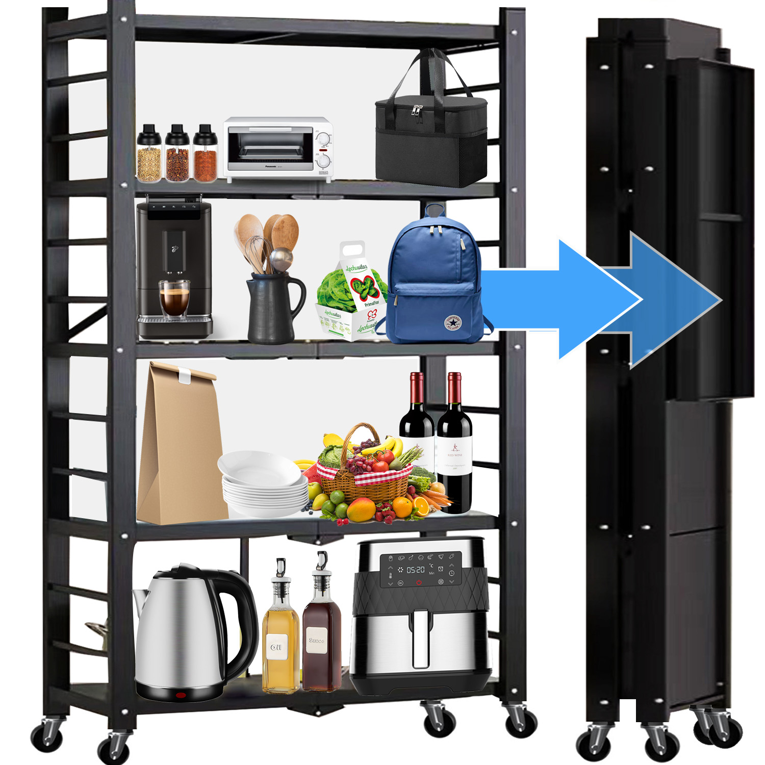 5-Tier Storage Shelving Unit, Foldable Storage Shelves Wire Shelving ...