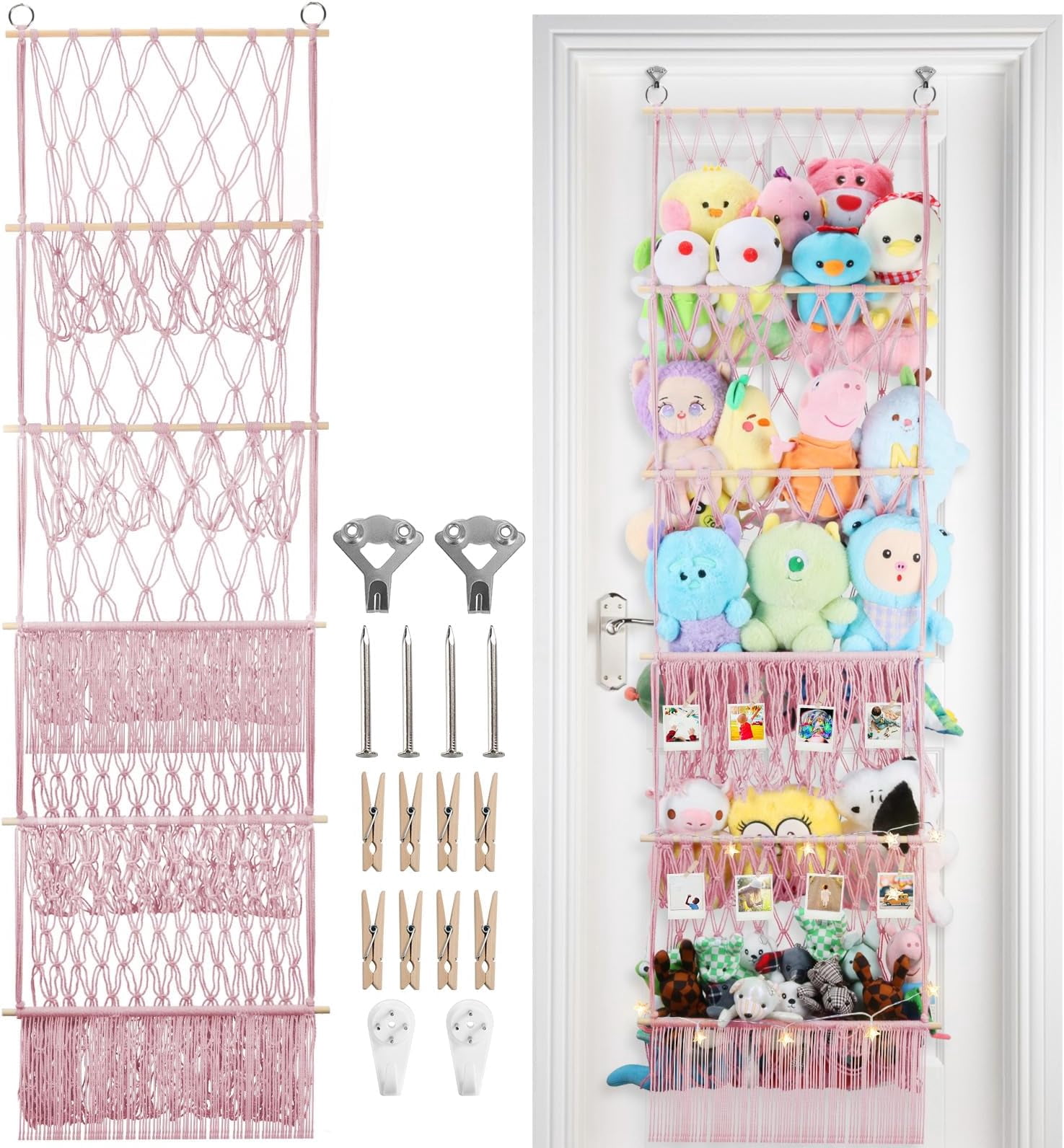 5 Tier Stuffed Storage Shelf Net, 17x61 Inch Large Plushie Net w/LED ...