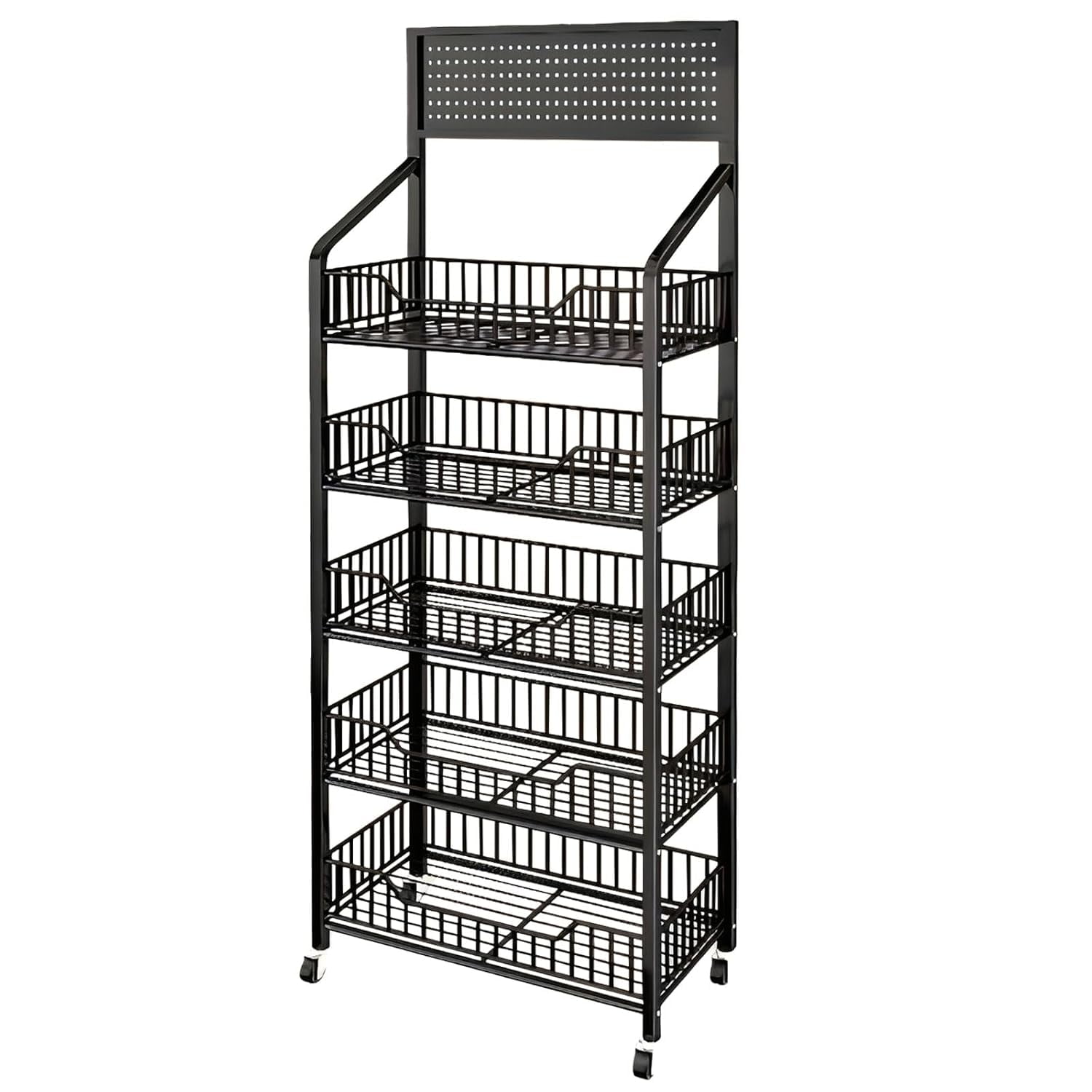 5 Tier Supermaket Snack Rack Display Stand, Free-Standing Black Retail ...