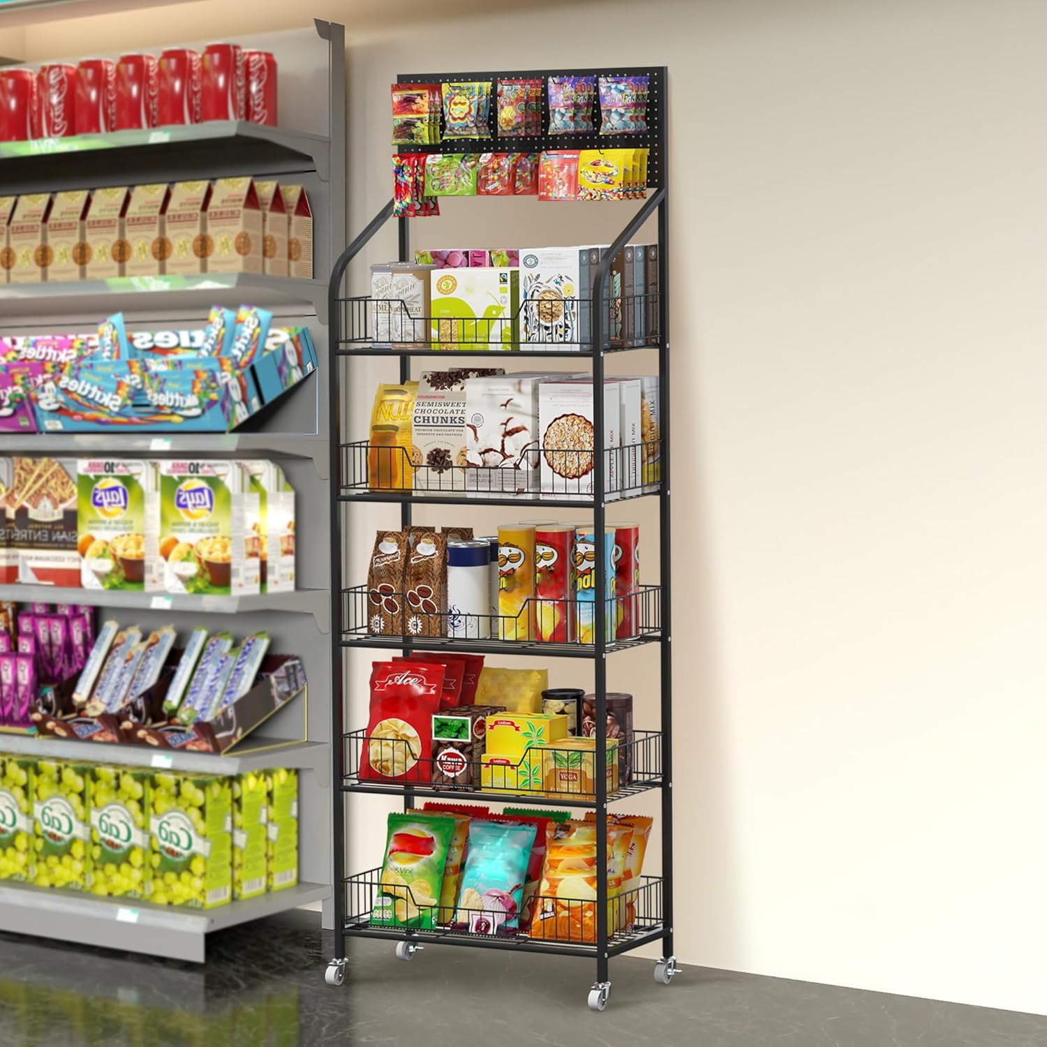 5 Tier Supermarket Retail Display Racks, Free-Standing Metal Snack ...