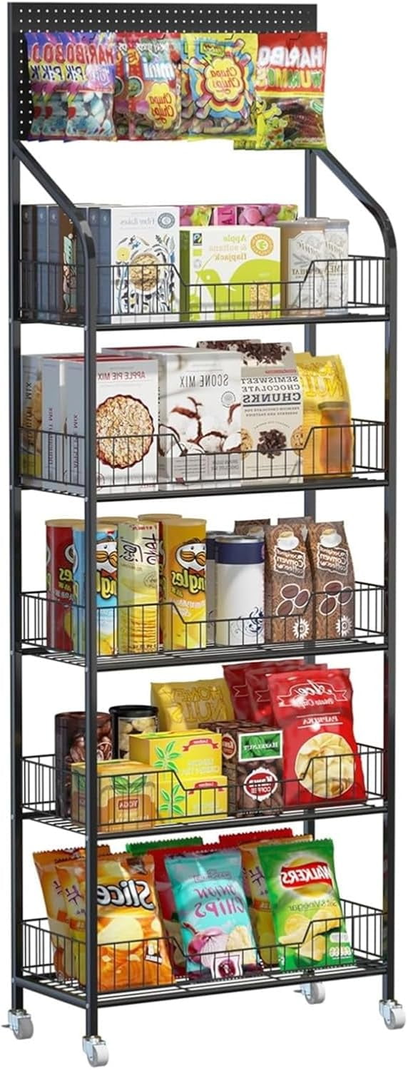 5 Tier Supermarket Retail Display Racks, Free-Standing Metal Snack ...