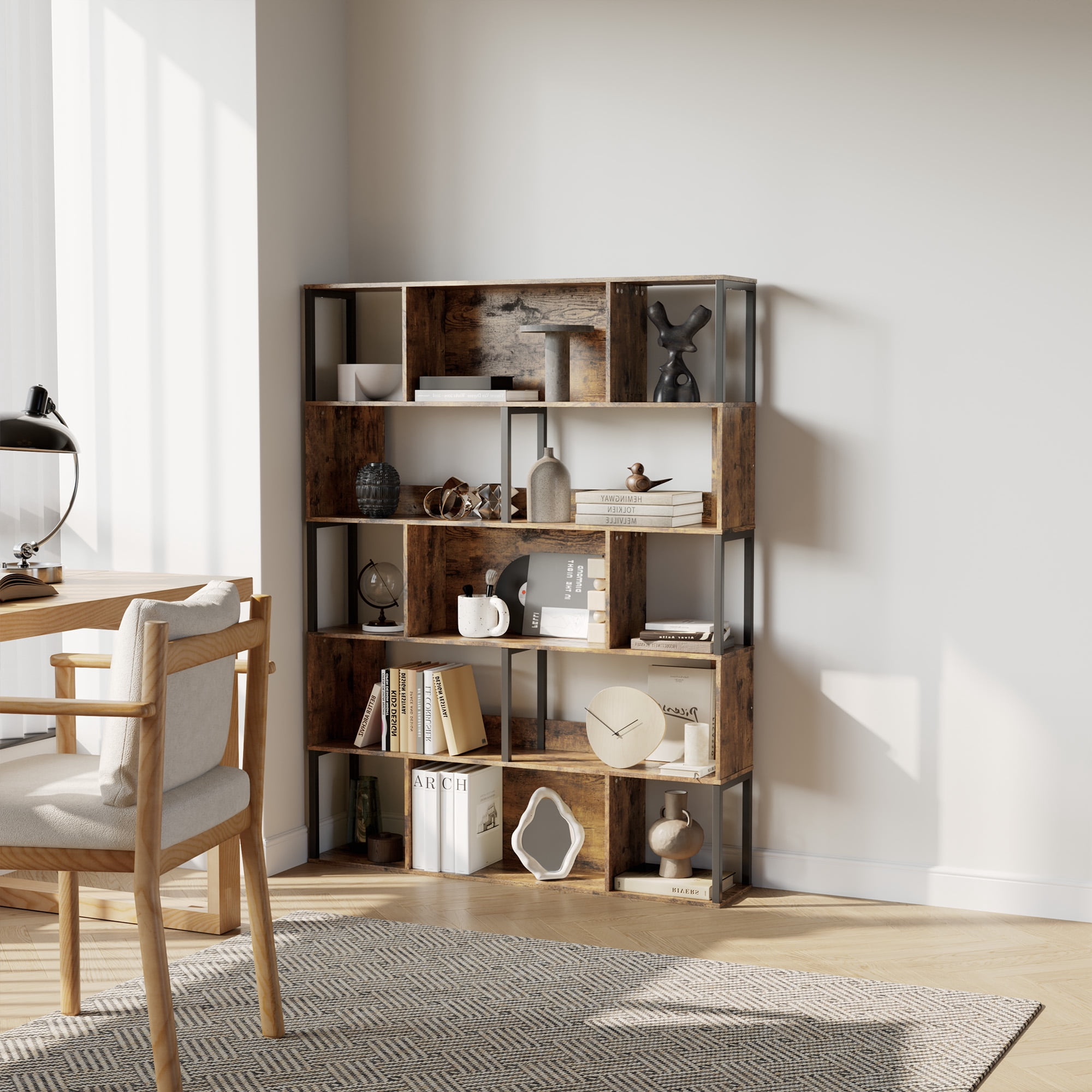 5-Tier Tall Bookshelf, Bookcase, Large Metal Shelf, 11.8 x 47.2 x 74.2 ...