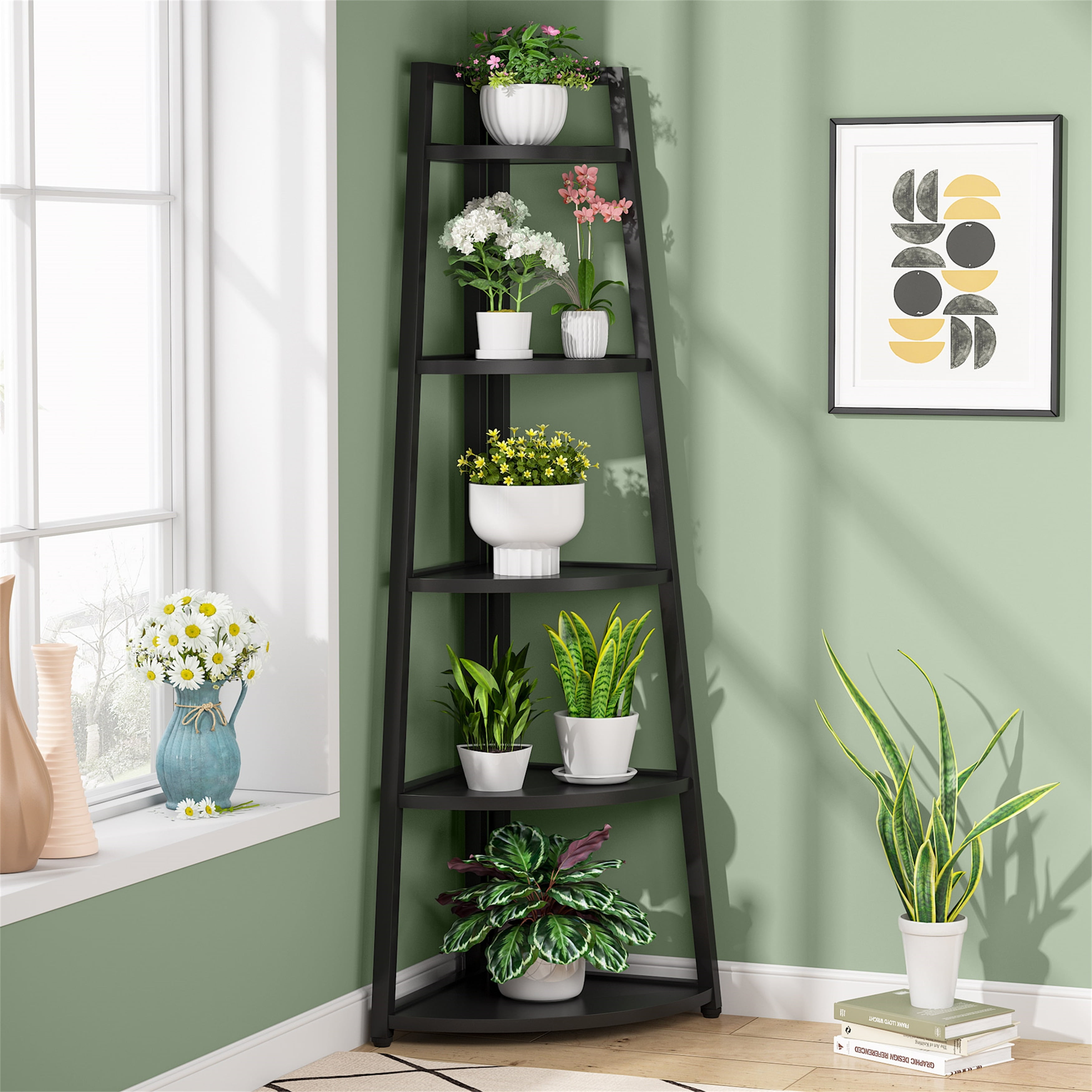 5 Tier Tall Corner Shelf, Bathroom Tower Shelves, 70 Inches Corner ...