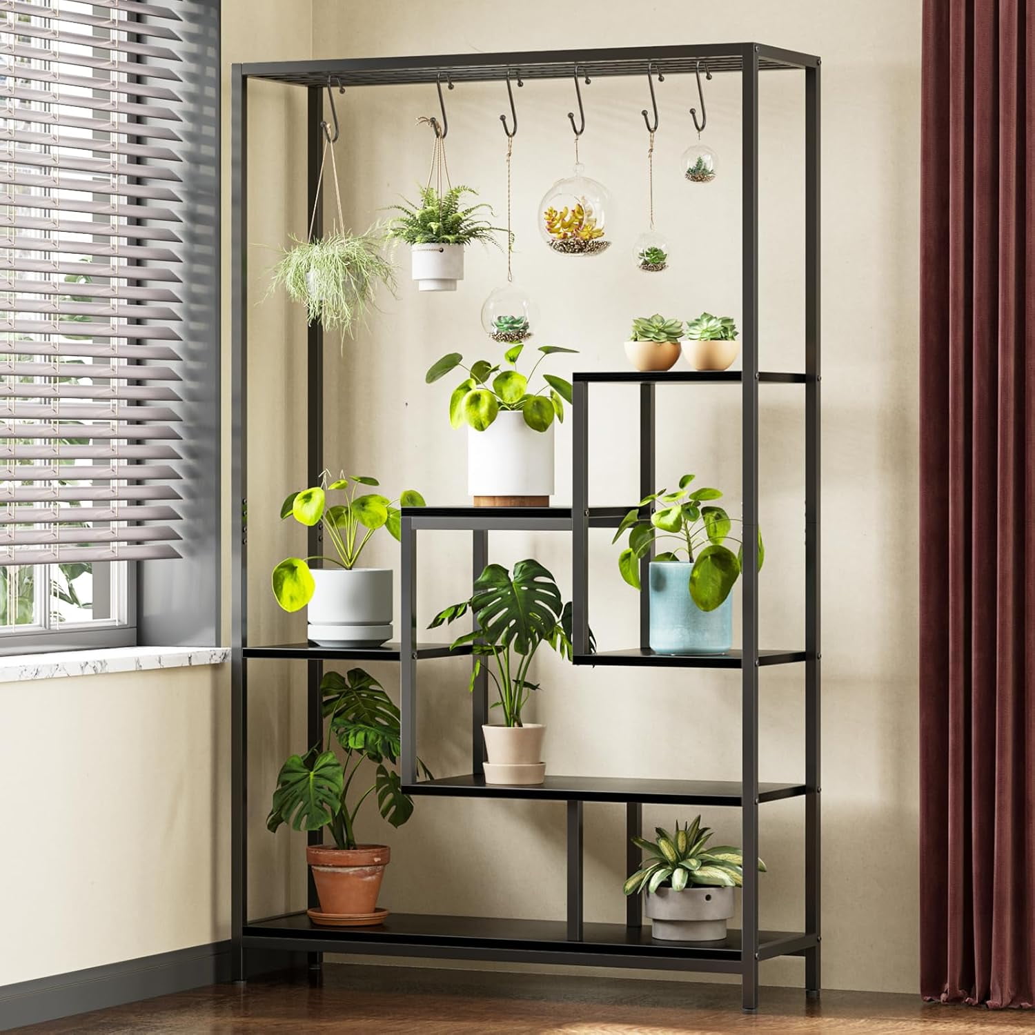 5 Tier Tall Indoor Stand, 70.9 Inch Large Metal Shelf Rack with 6 ...