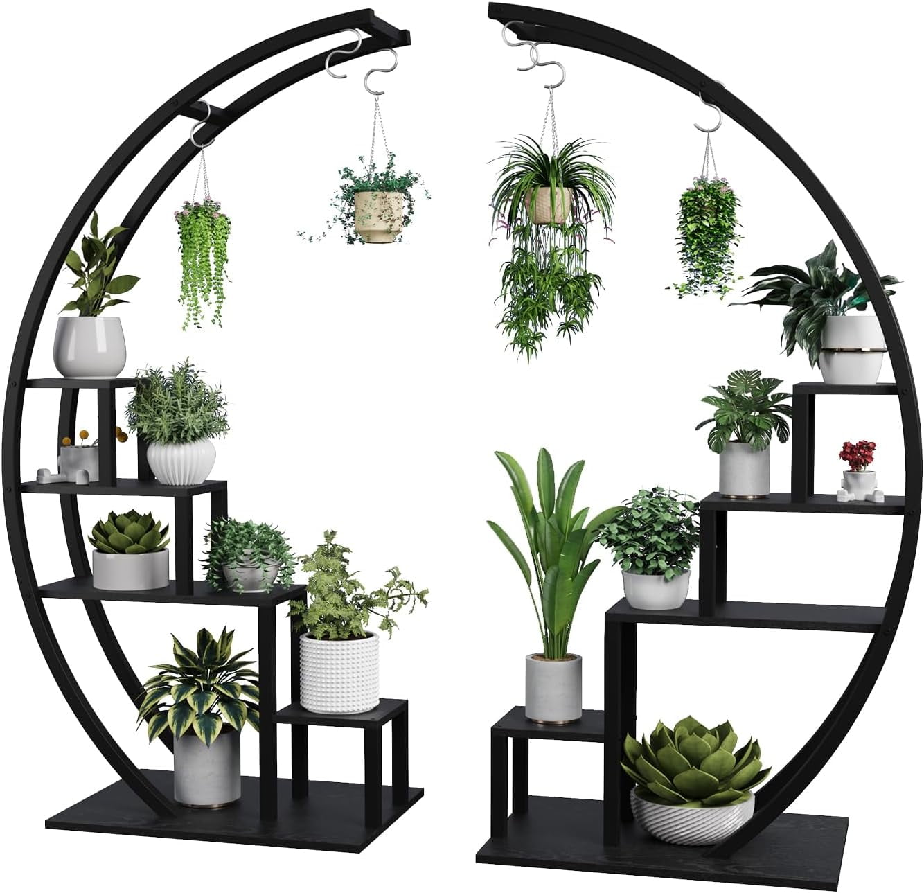 5 Tier Tall Metal Stand Indoor, Half Moon Shape Garden Holder, Round ...