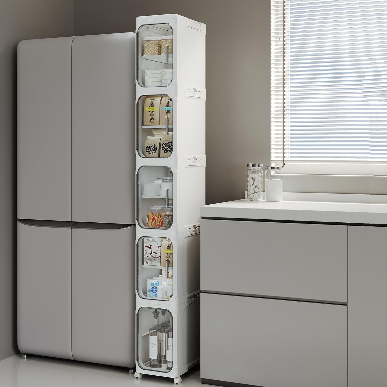 5-Tier Tall Narrow Storage Cabinet, Slim Bathroom Storage Cabinet with ...