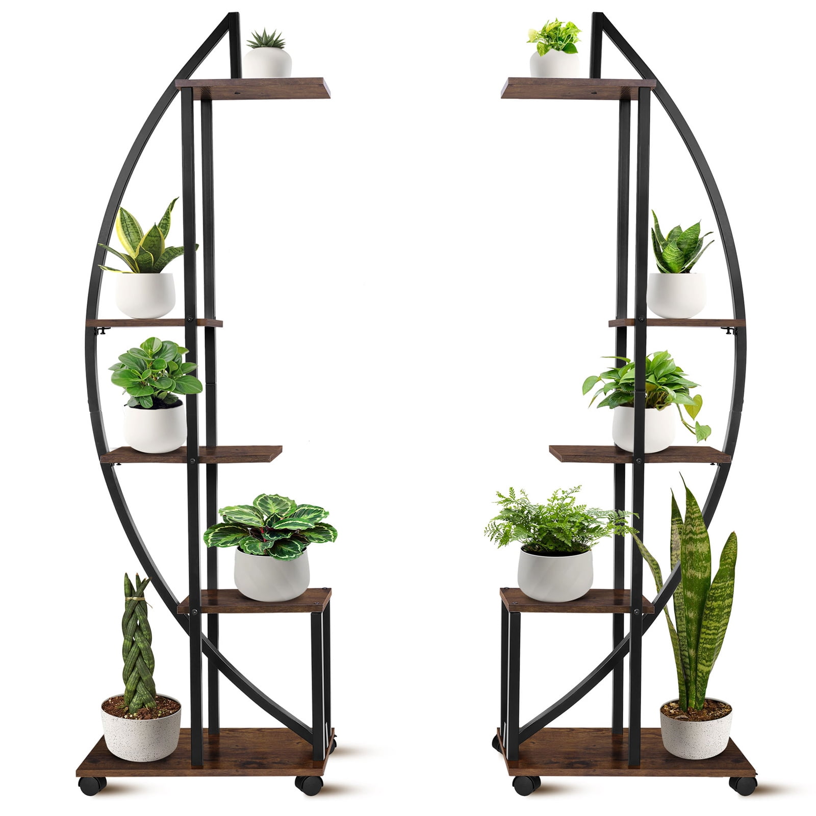 5 Tier Tall Plant Stand Large Flower Shelf, Half Moon Shape, Set of 2 ...