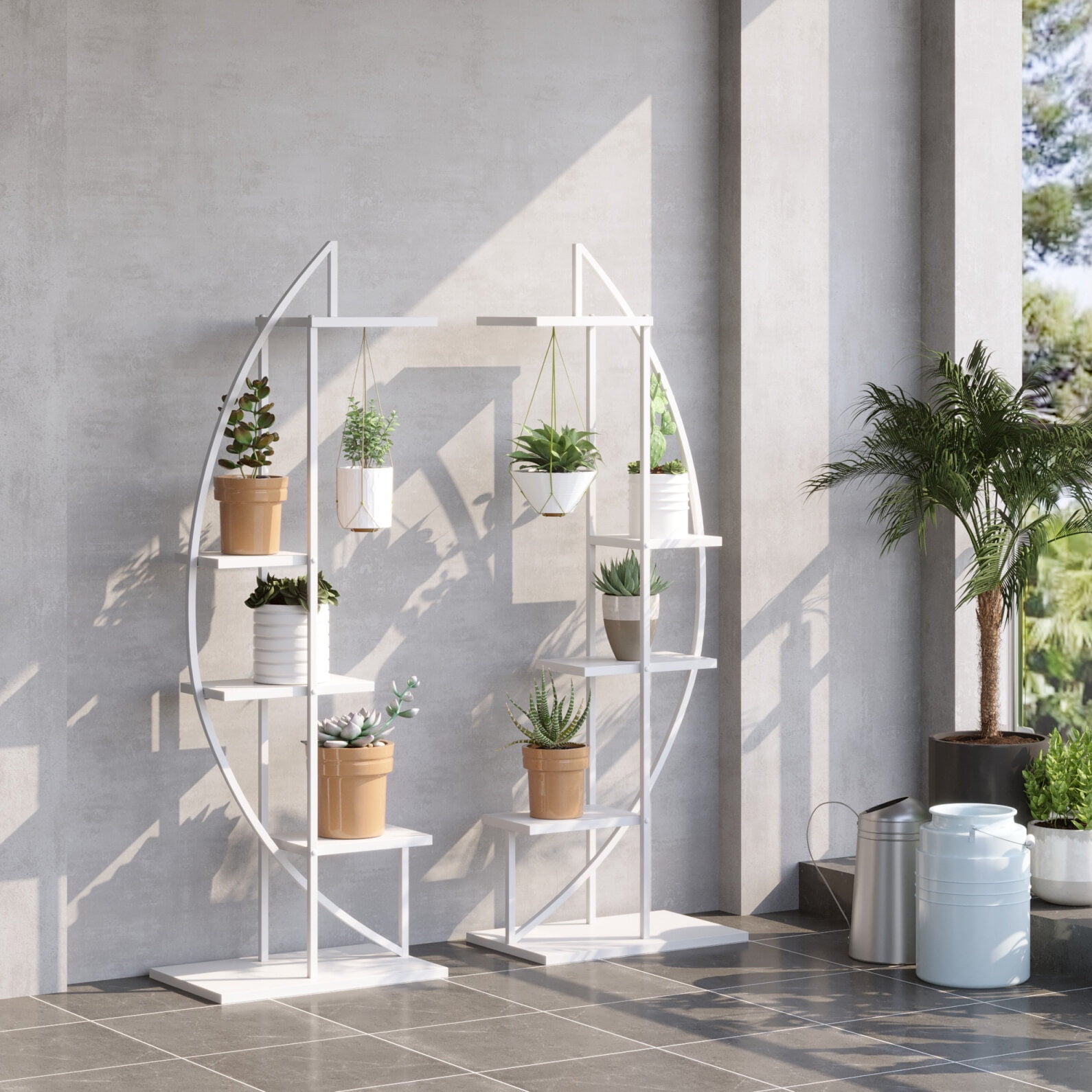5-Tier Tall Plant Stand, Taller Design Metal Flower Rack with Hanging ...