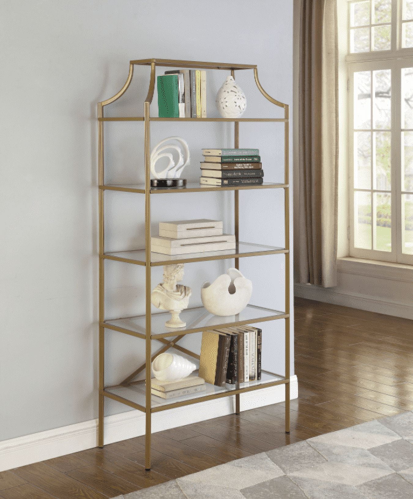 Free Shipping! 5-Tier Tempered Glass Shelves Bookcase Matte Gold ...