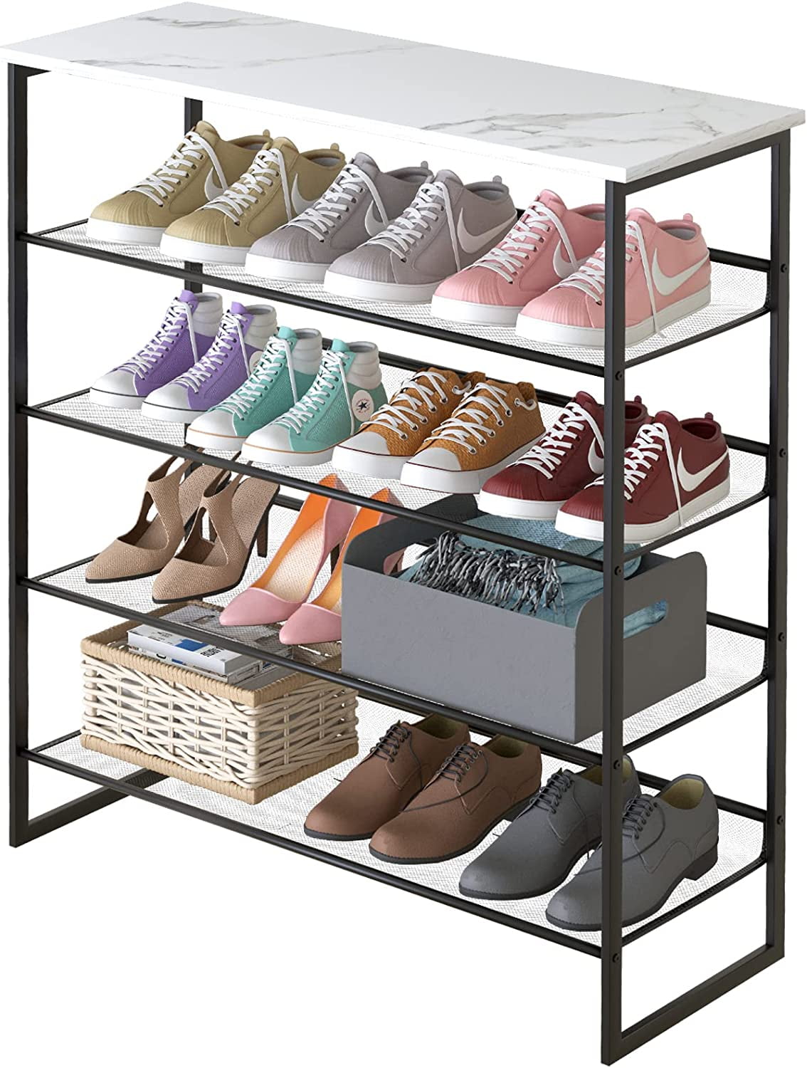 5-Tier Tilting Adjustable Freestanding Shoe Rack 12-Pairs for ...