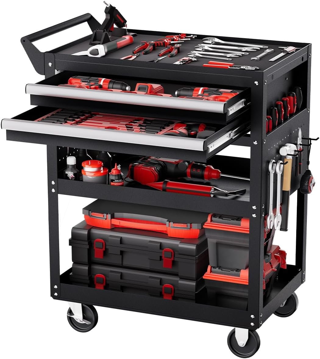 5-Tier Tool Cart with Wheels, 400 lbs Load Capacity, Rolling Work Cart ...