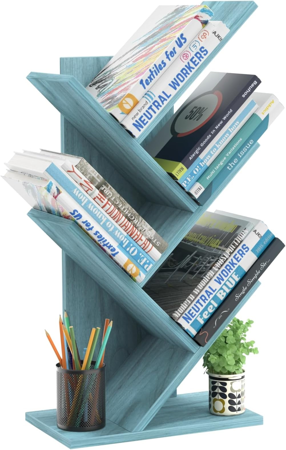 5 Tier Tree Book Shelf, Small Desktop Bookshelf with Storage Organizer ...