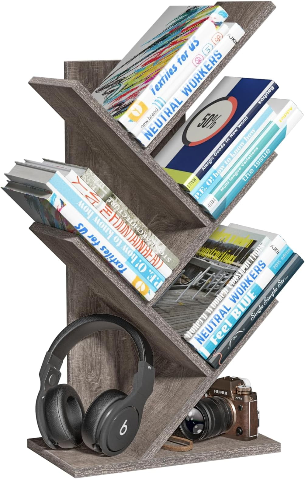 5 Tier Tree Book Shelf, Small Desktop Bookshelf with Storage Organizer ...