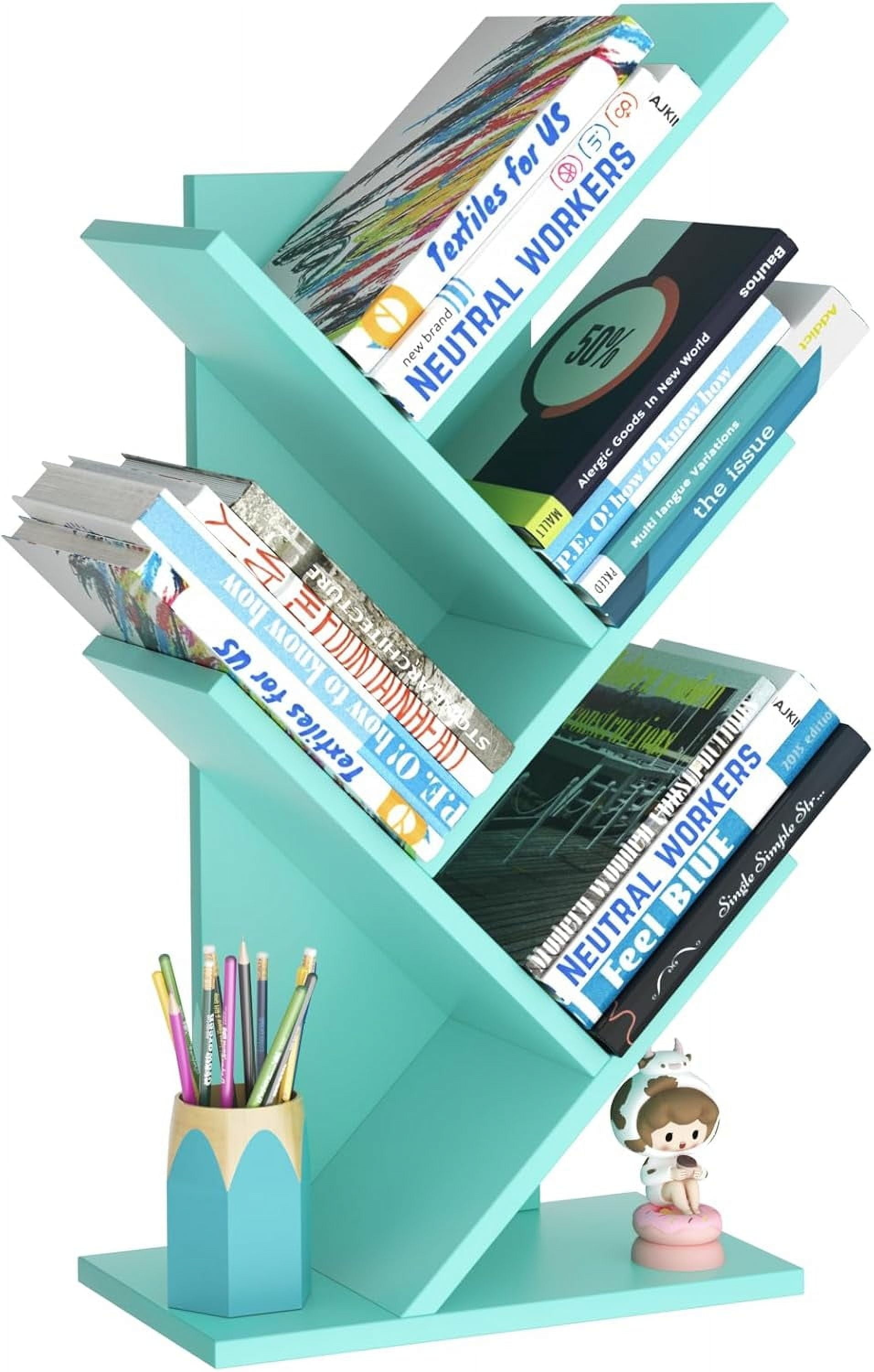 5 Tier Tree Book Shelf, Small Desktop Bookshelf with Storage Organizer ...