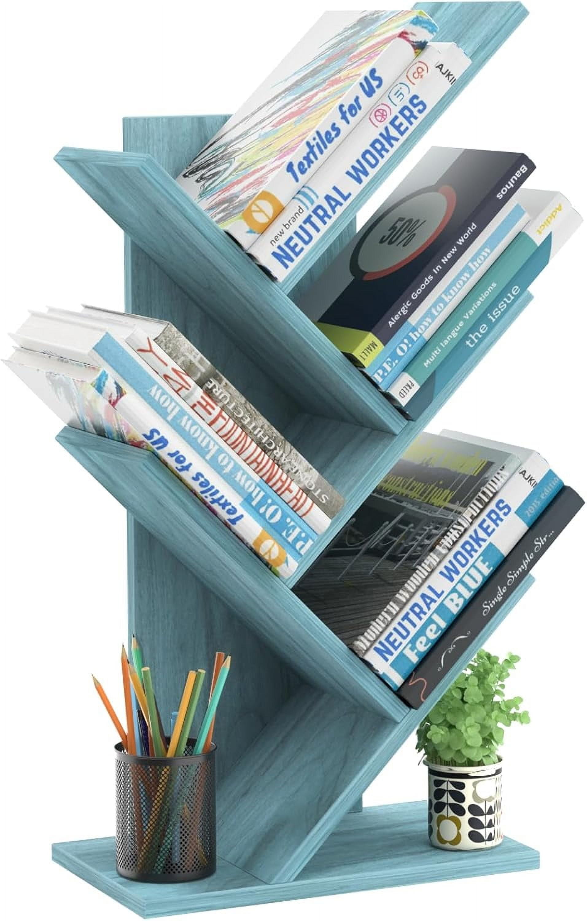 5 Tier Tree Book Shelf, Small Desktop Bookshelf with Storage Organizer ...