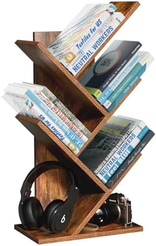 5 Tier Tree Book Shelf, Small Desktop Bookshelf with Storage Organizer ...