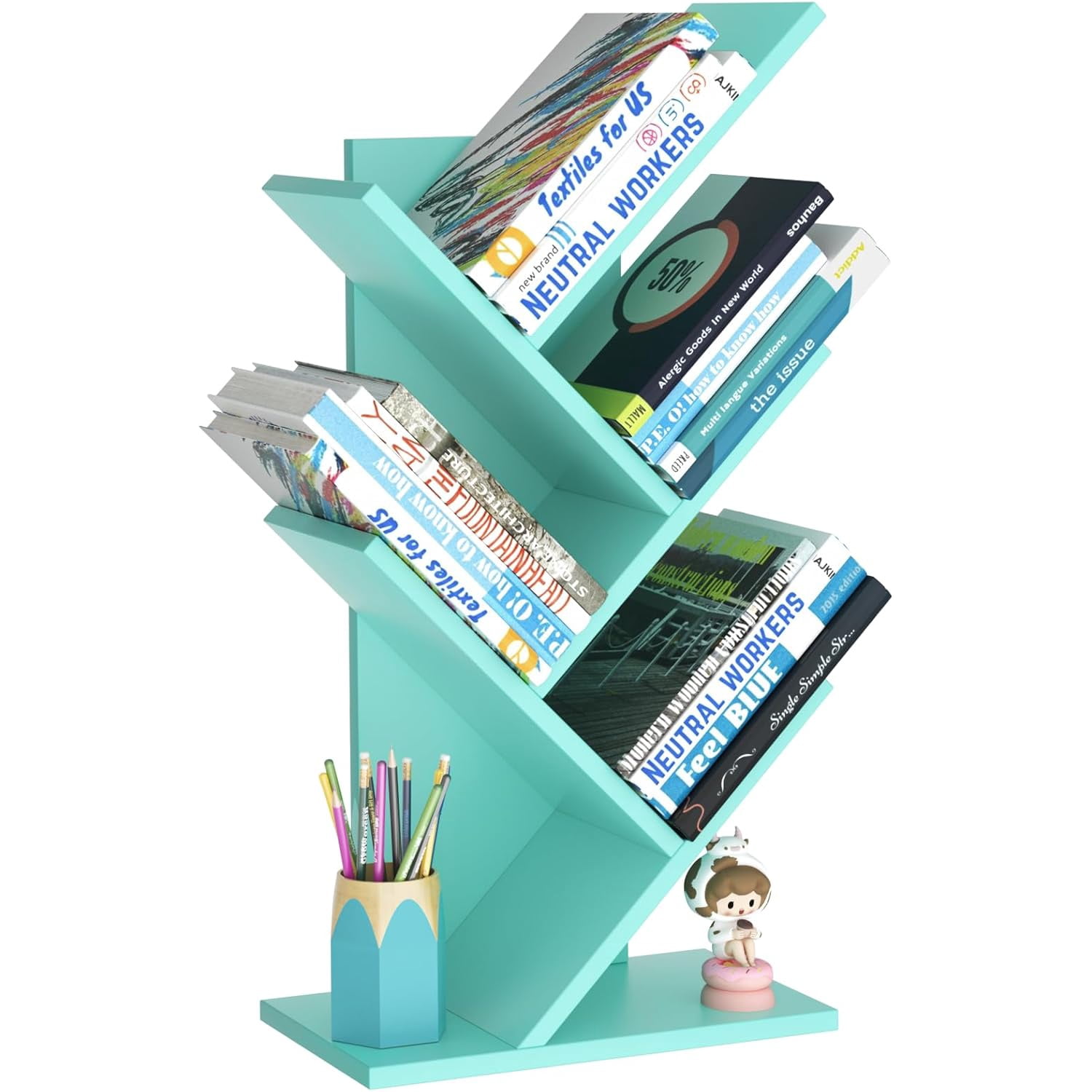5 Tier Tree Book Shelf, Small Desktop Bookshelf with Storage Organizer ...