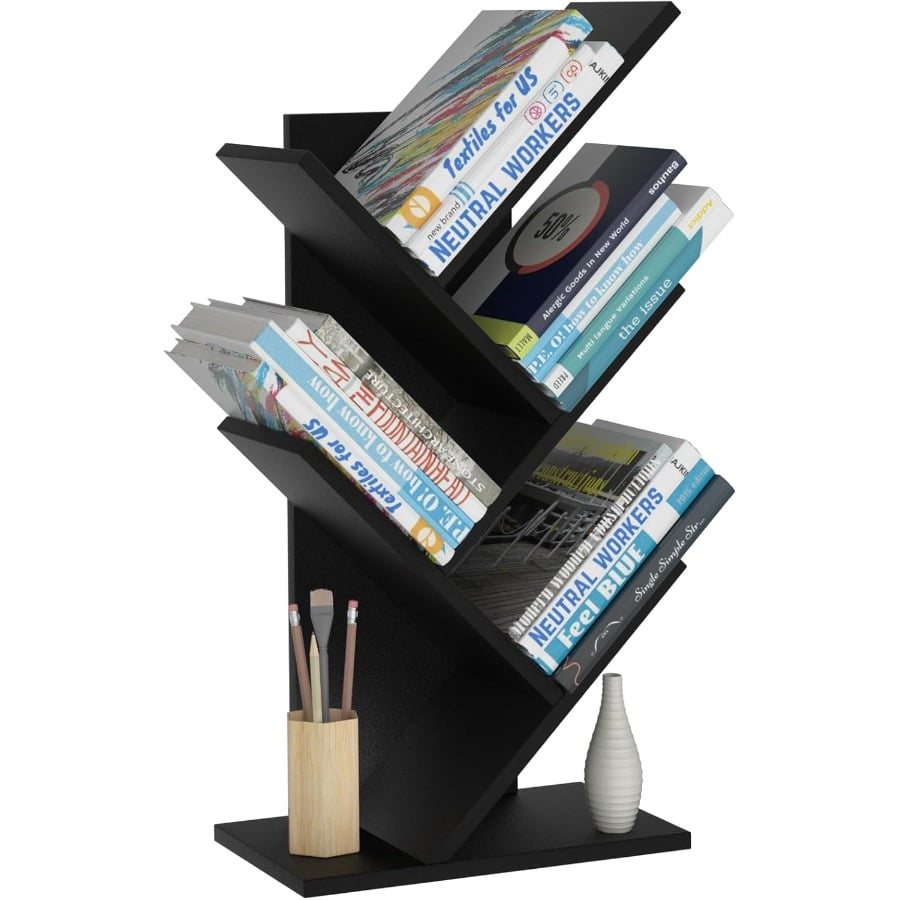 5 Tier Tree Book Shelf, Small Desktop Bookshelf with Storage Organizer ...