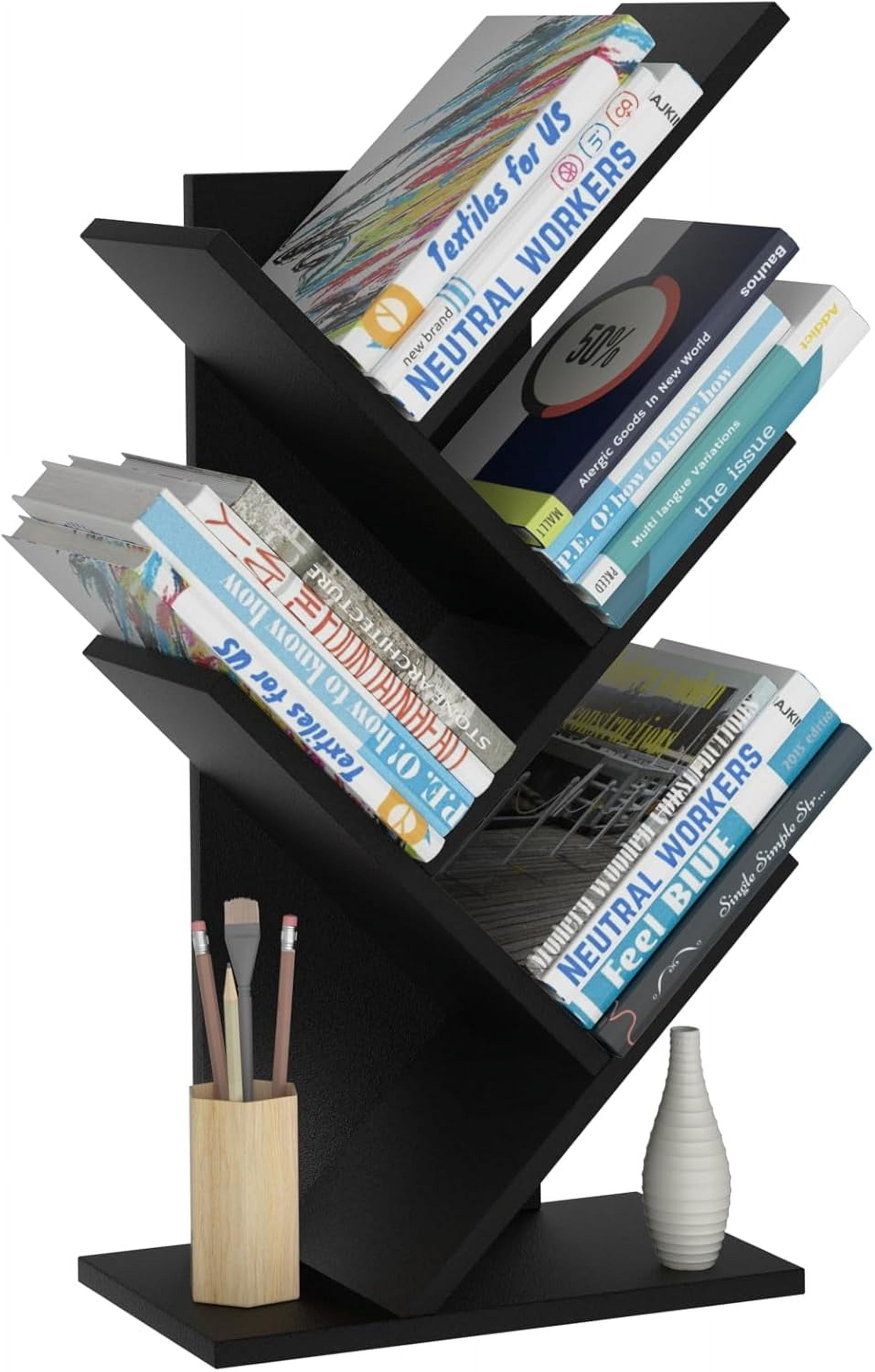 5 Tier Tree Bookshelf, Small Desktop Bookshelf with Storage Organizer ...