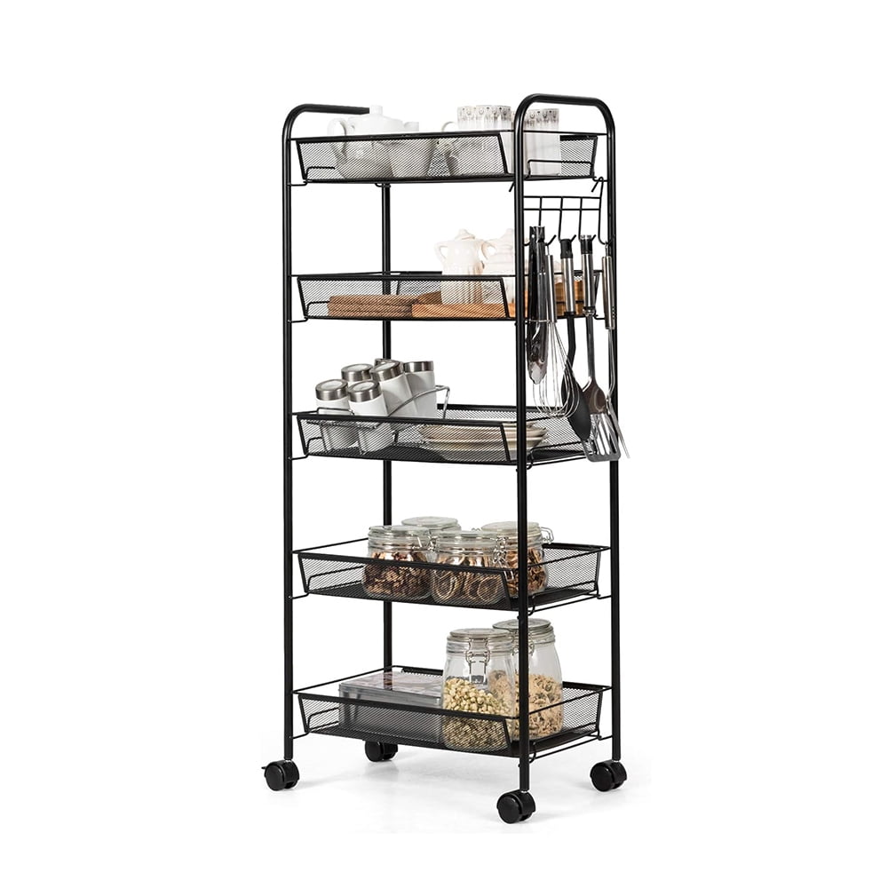 5-Tier Utility Cart, Versatile Rolling Storage Trolley with Shelves ...