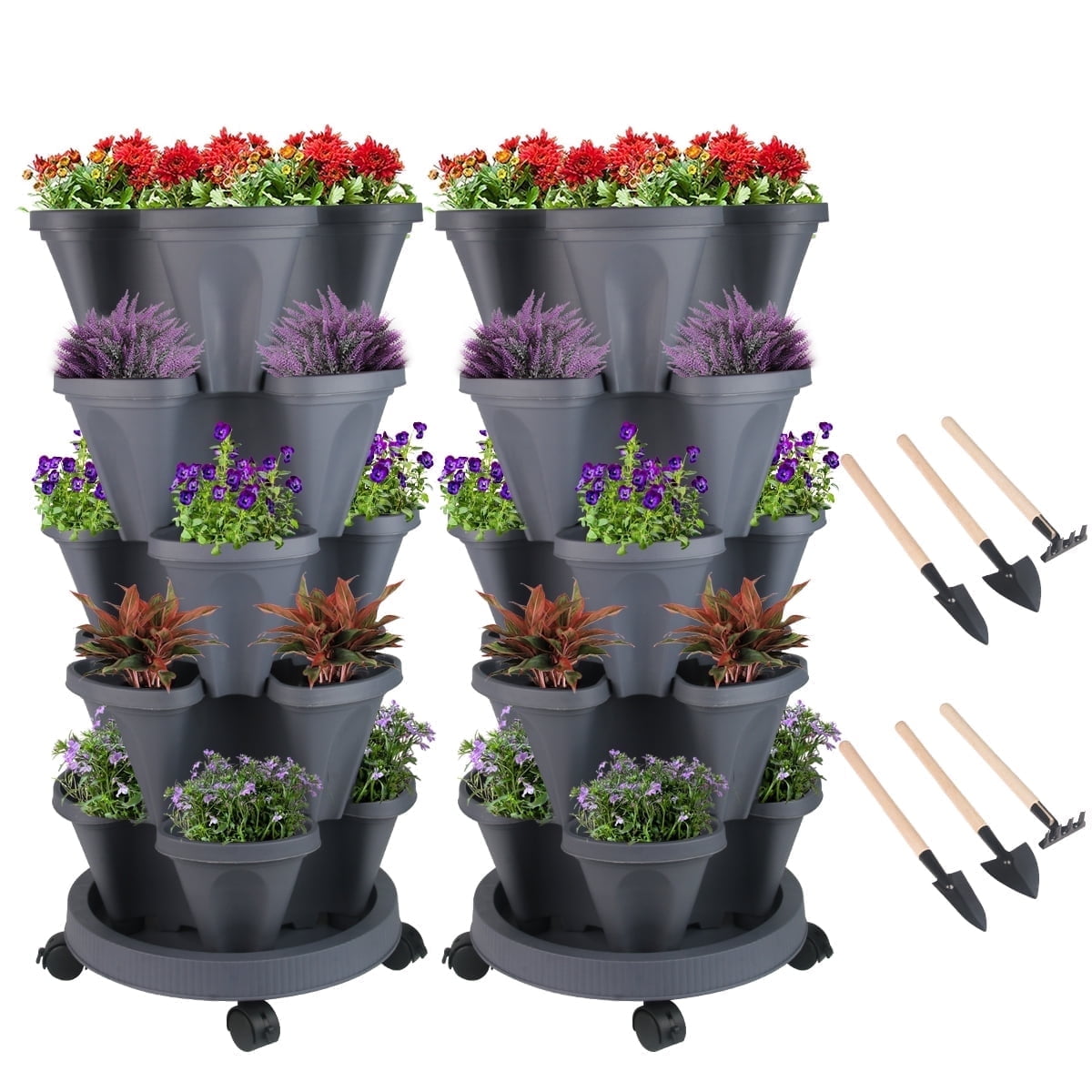 5 Tier Vertical Garden Stackable Planter with Wheels and Tools, Indoor ...
