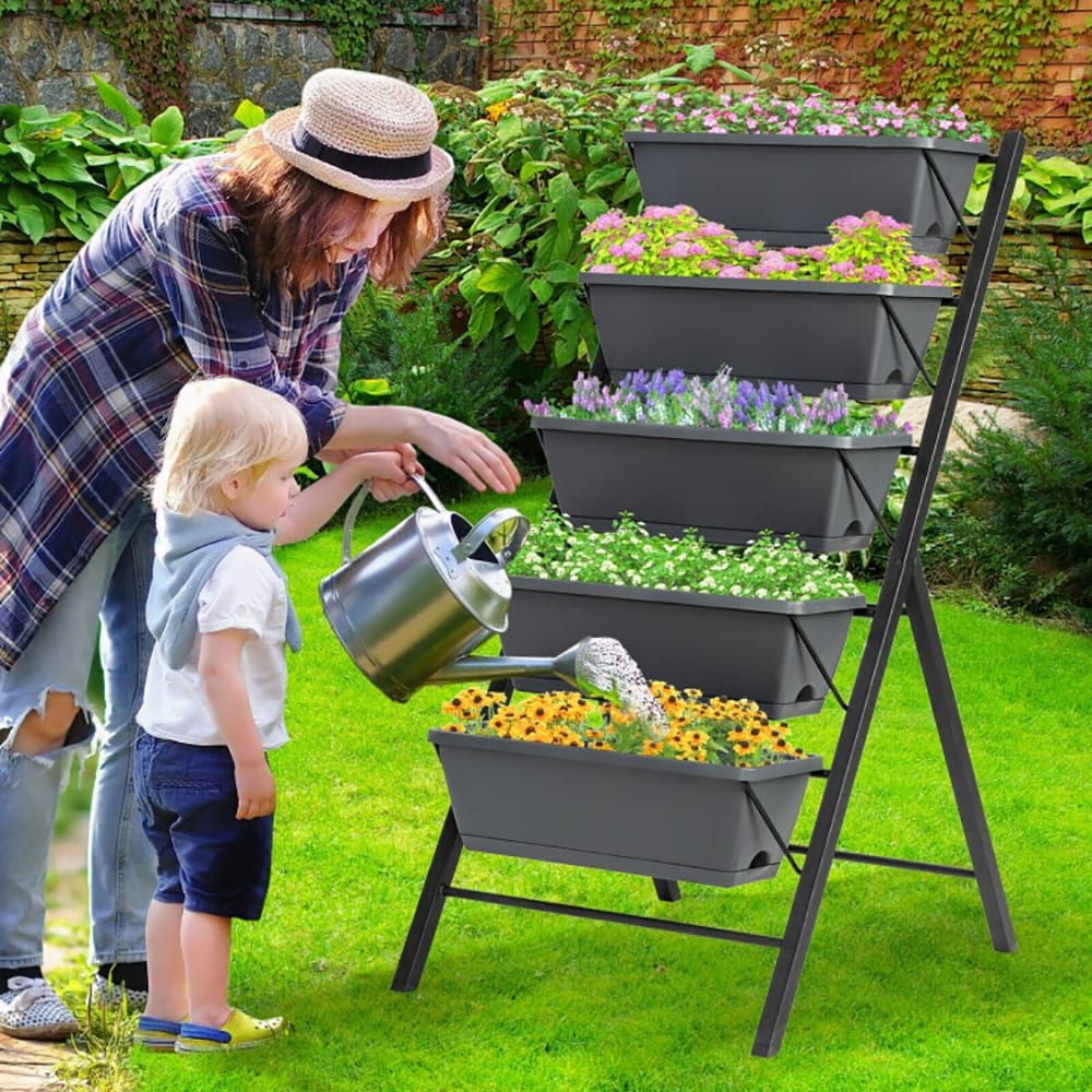 5-Tier Vertical Raised Garden Bed with Drainage System Iron PP for ...