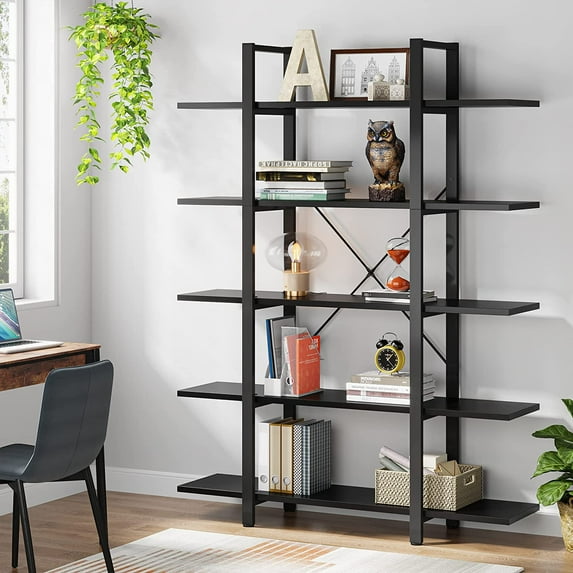 5-Tier Vintage Industrial Bookcase - 72 Inch Tall Open Storage Shelving ...
