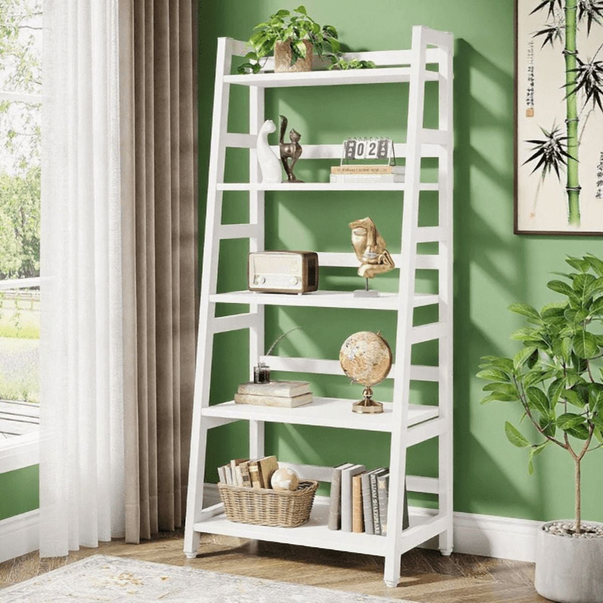 5-Tier Vintage Ladder Bookshelf, 50lbs/Shelf, Thick Particle Board ...
