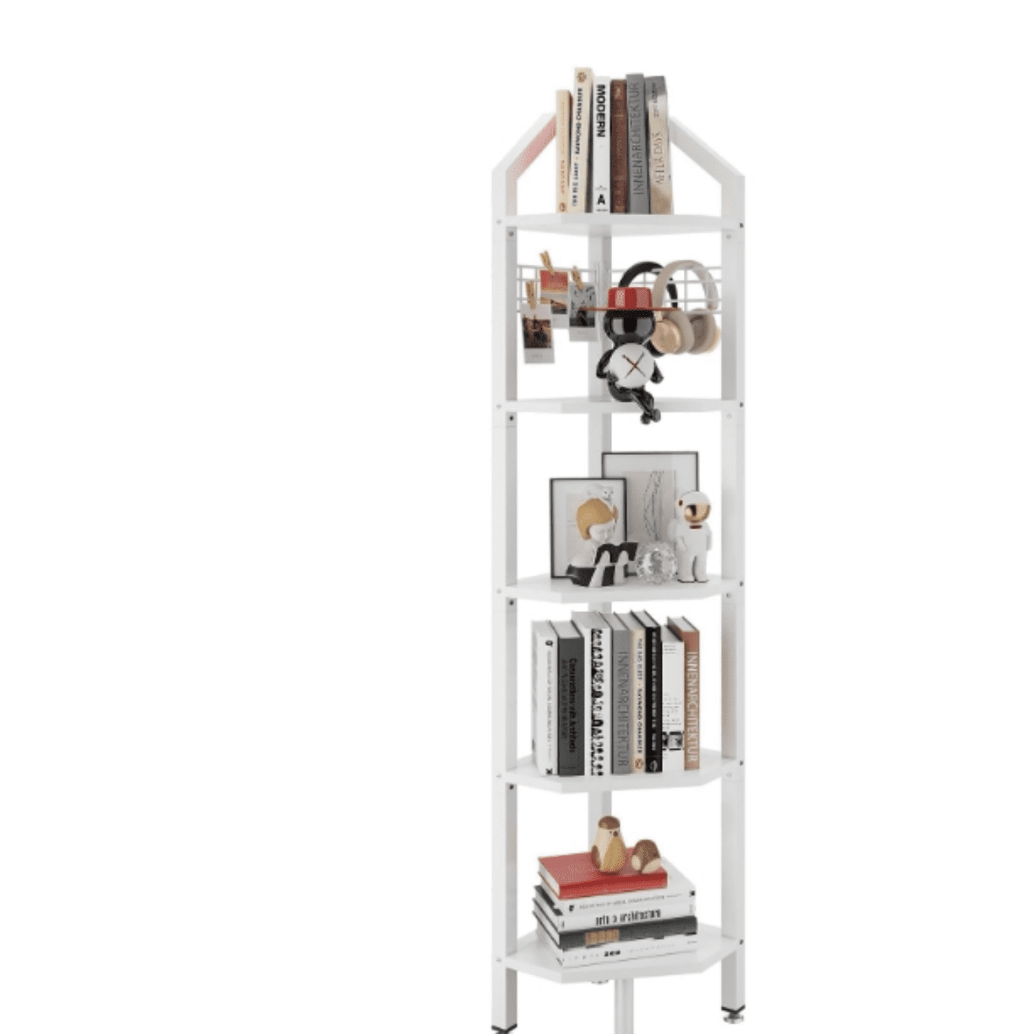 5-Tier Wall Corner Bookcase, Corner Ladder Shelf, Metal Frame, Display ...