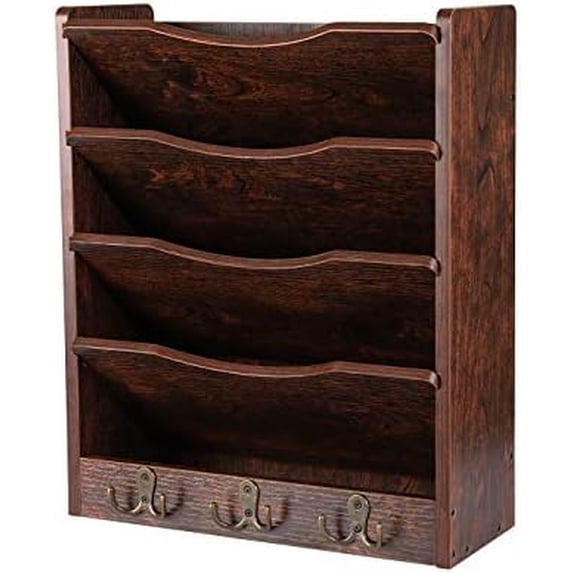 5-Tier Wall File Holder Hanging Mail Organizer Wood Magazine Literature ...