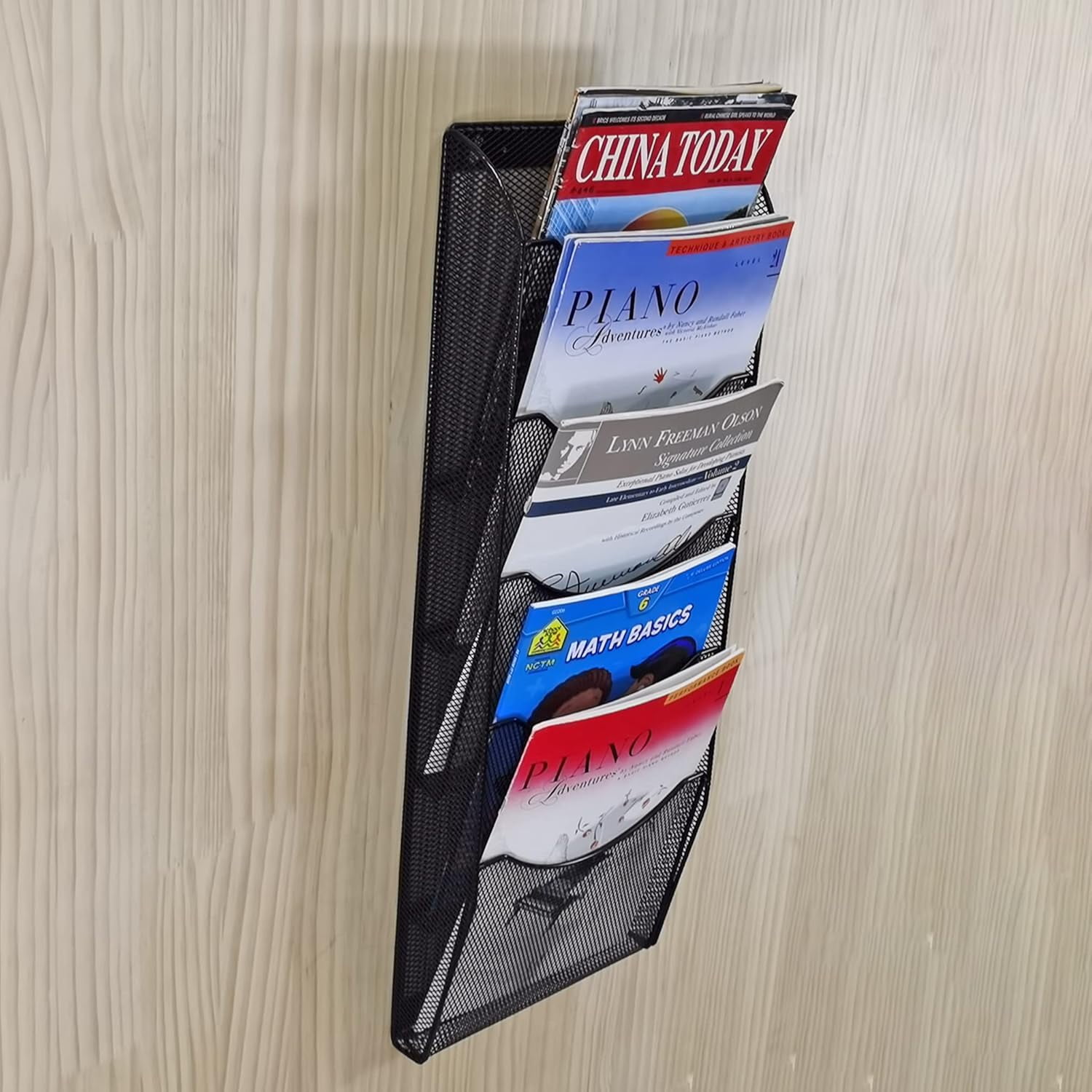 5 Tier Wall Mount File Holder Black Literature Rack, 9.7" Wide Pockets ...