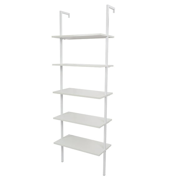 5 Tier Wall Mounted Ladder Shelf, Ladder Bookshelf with Metal Frame and ...