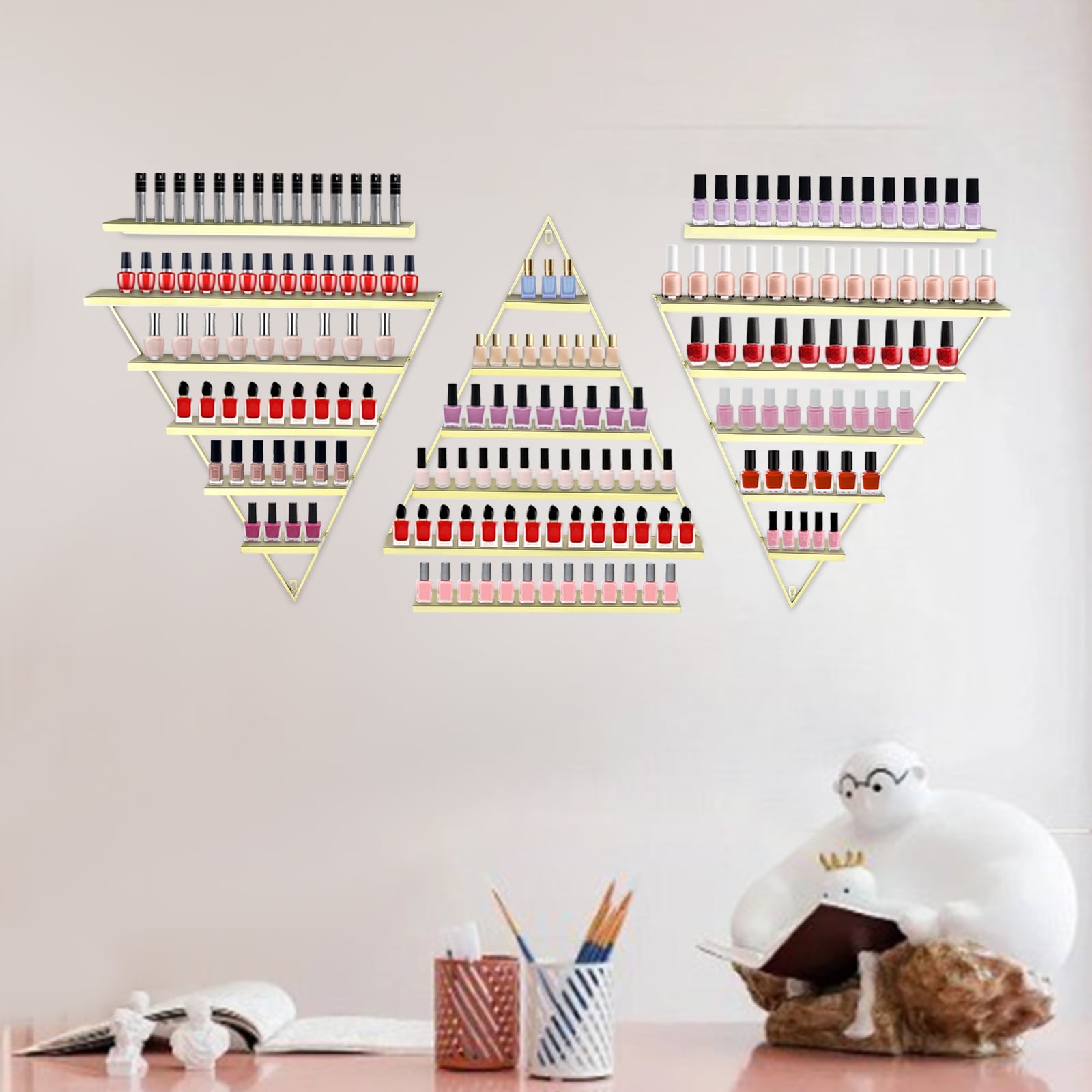 5 Tier Wall Mounted Metal Nail Polish Display Rack, Simple Triangular ...