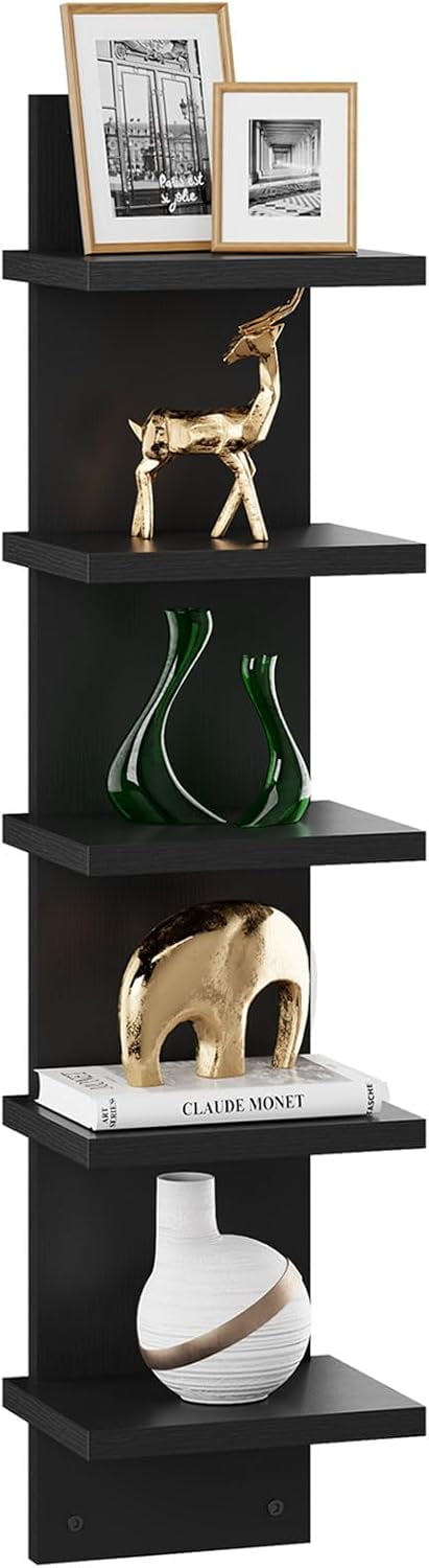 5 Tier Wall Shelf Unit,Black Vertical Shelf,Floating Storage Wall Shelf ...