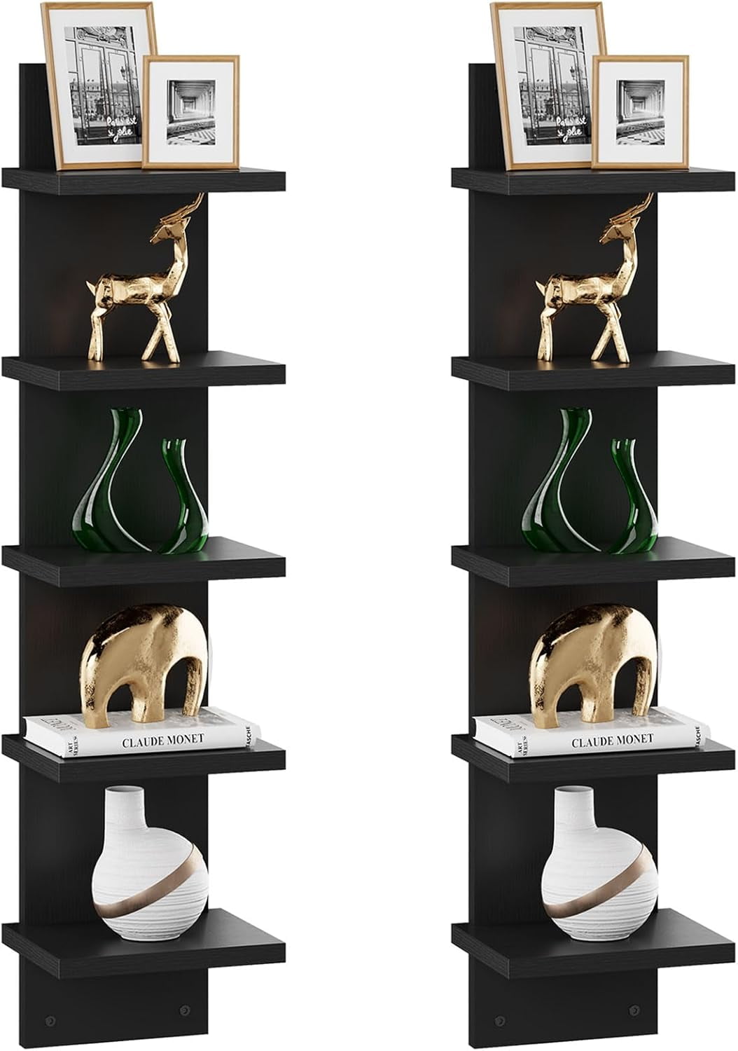 5 Tier Wall Shelf Unit,Black Vertical Shelf,Floating Storage Wall Shelf ...