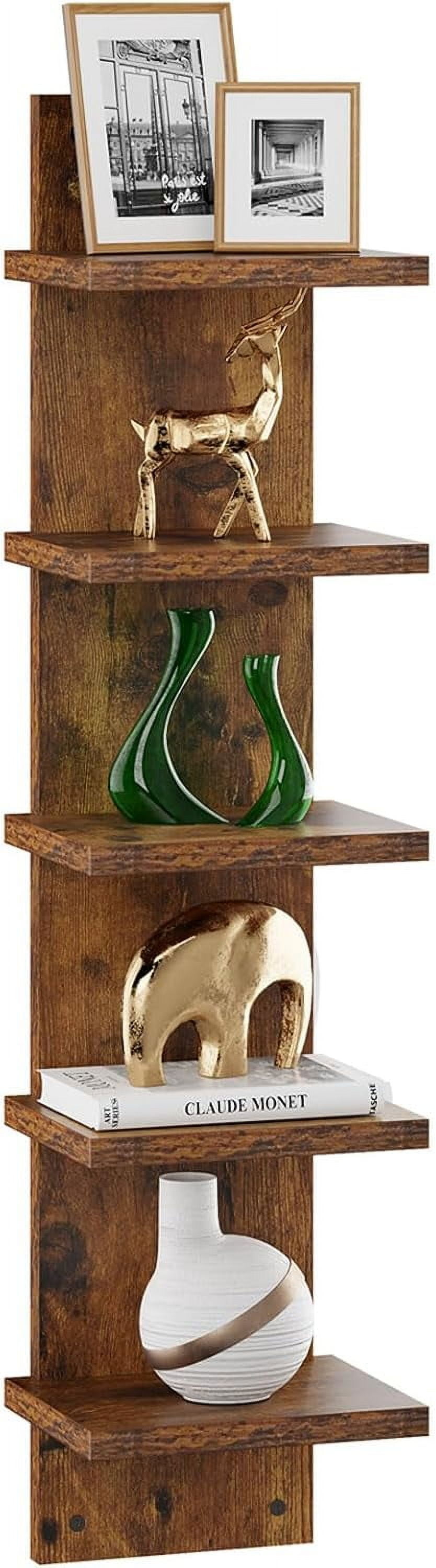 5 Tier Wall Shelf Unit,Brown Vertical Shelf,Floating Storage Wall Shelf ...