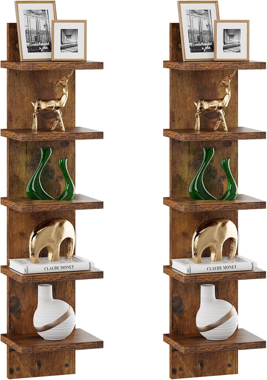 5 Tier Wall Shelf Unit,Brown Vertical Shelf,Floating Storage Wall Shelf ...