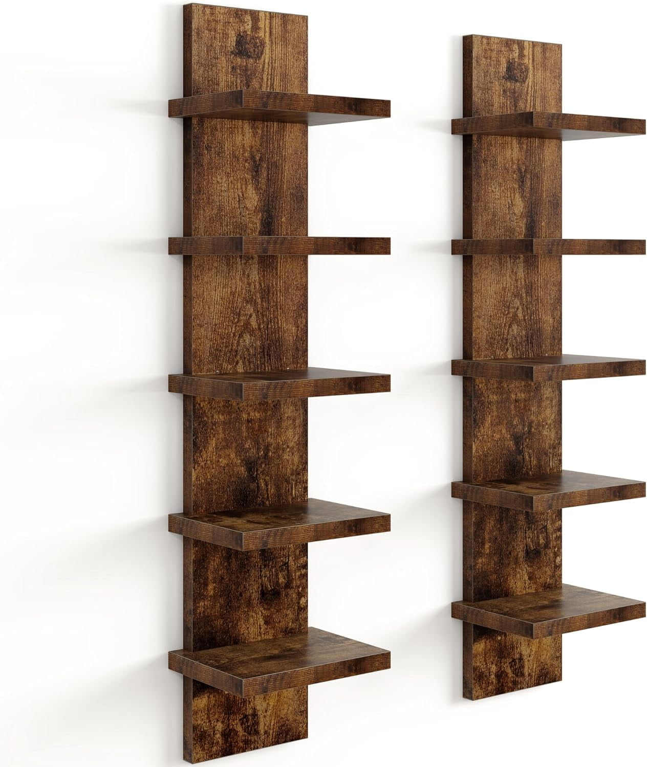 5 Tier Wall Shelf Unit Decorative Wall Mount Vertical Shelving Floating Storage Home Decor Organizer Tall Tower Design Utility Shelving Bedroom