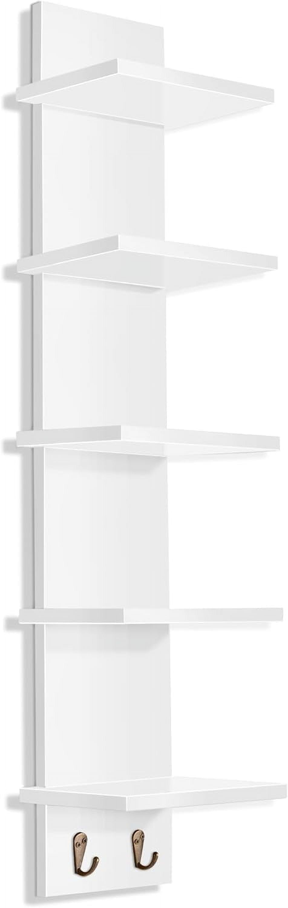5 Tier Wall Shelf Unit with Hooks, Vertical Column Utility Shelving for ...