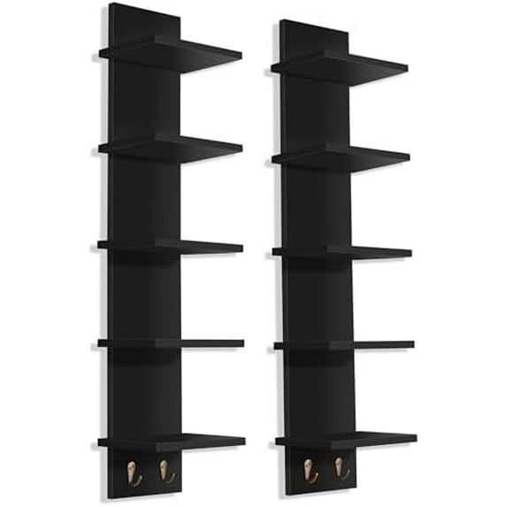 5 Tier Wall Shelf Unit with Hooks, Vertical Column Utility Shelving for ...