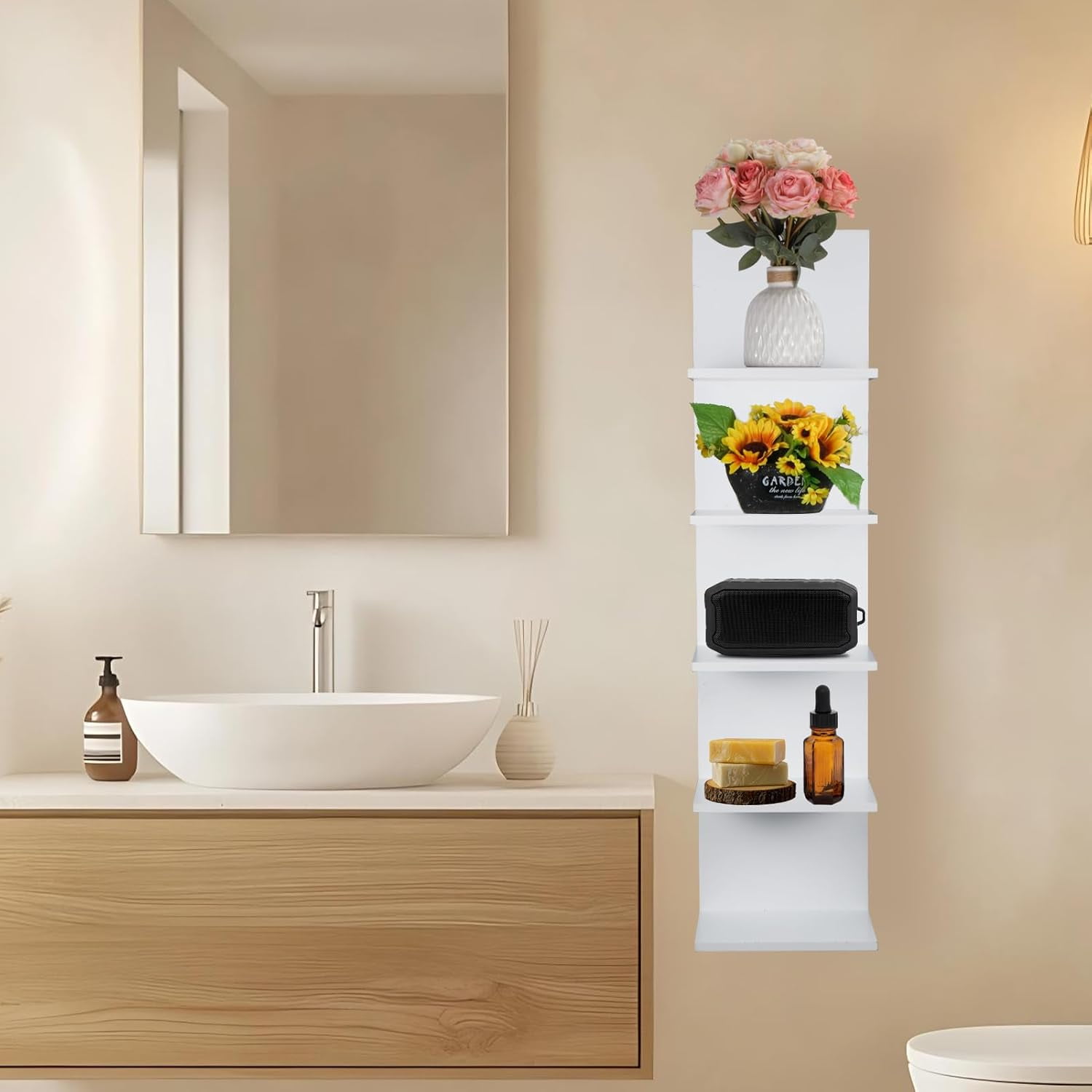 5 Tier Wall Shelf Unit - Large 5 Decorative Wall Mount Vertical ...