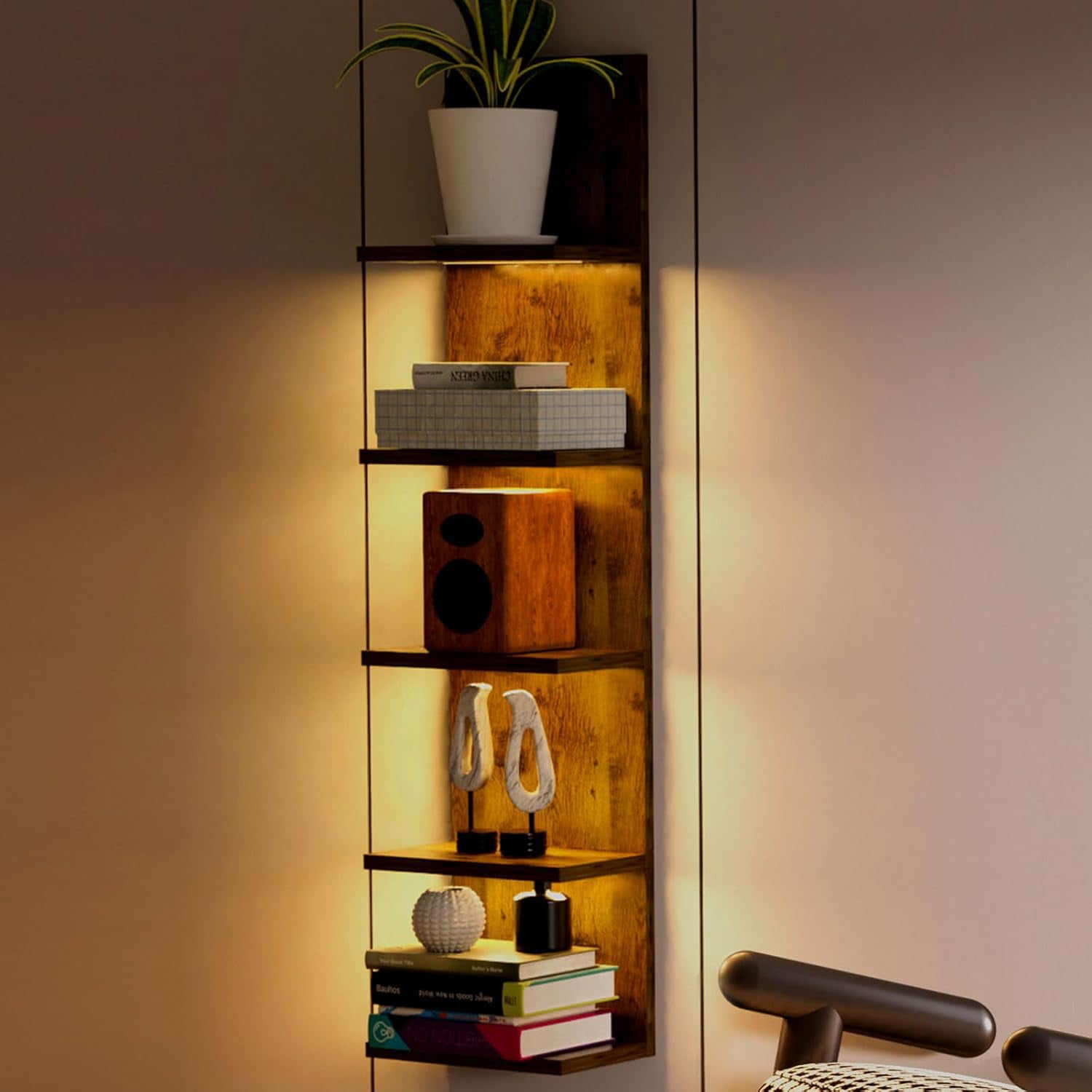 5 Tier Wall Shelf Unit, Modern Vertical Lack Wall Shelves with Light ...