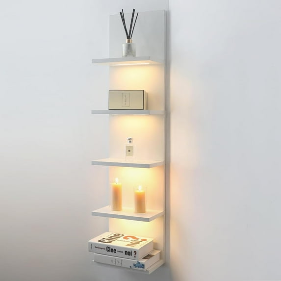 5 Tier Wall Shelf Unit, RGB Lack Shelf, Vanity Shelves with Light,White ...
